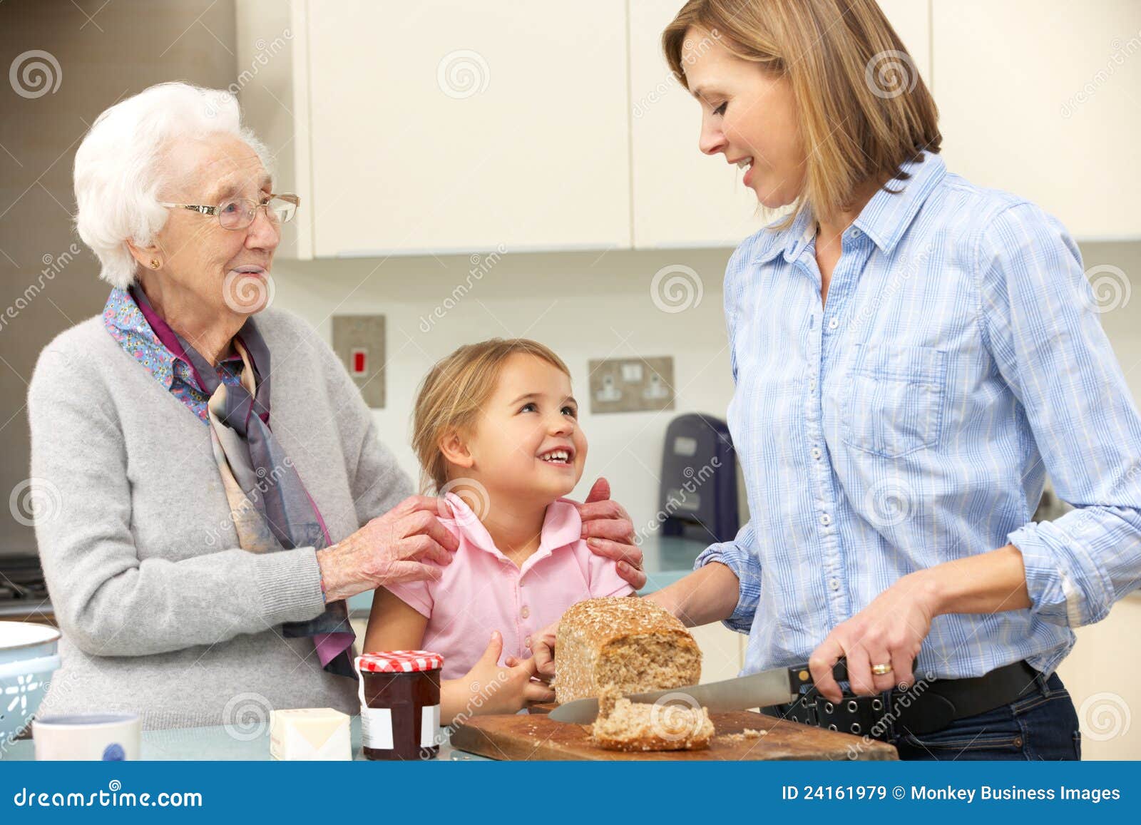 Multi-generation Family Preparing Food in Kitchen Stock Image - Image ...