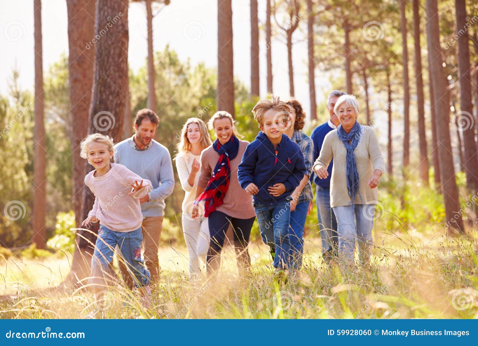 Multi-generation Family Walking in Countryside, Kids Running Stock ...