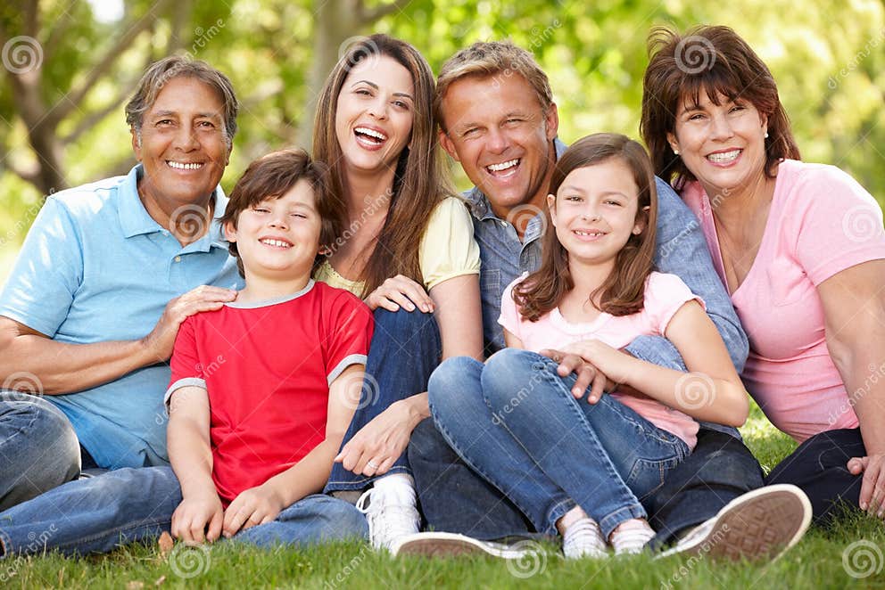 Multi Generation Hispanic Family in Park Stock Image - Image of grass ...