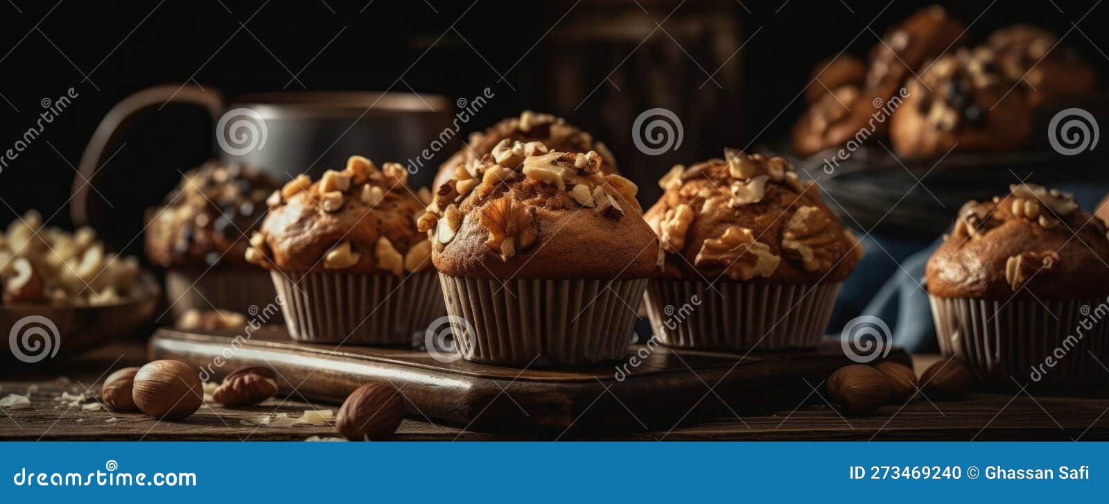 Multi Grain Muffins, with Nuts, in a Rustic Setting Stock Illustration ...