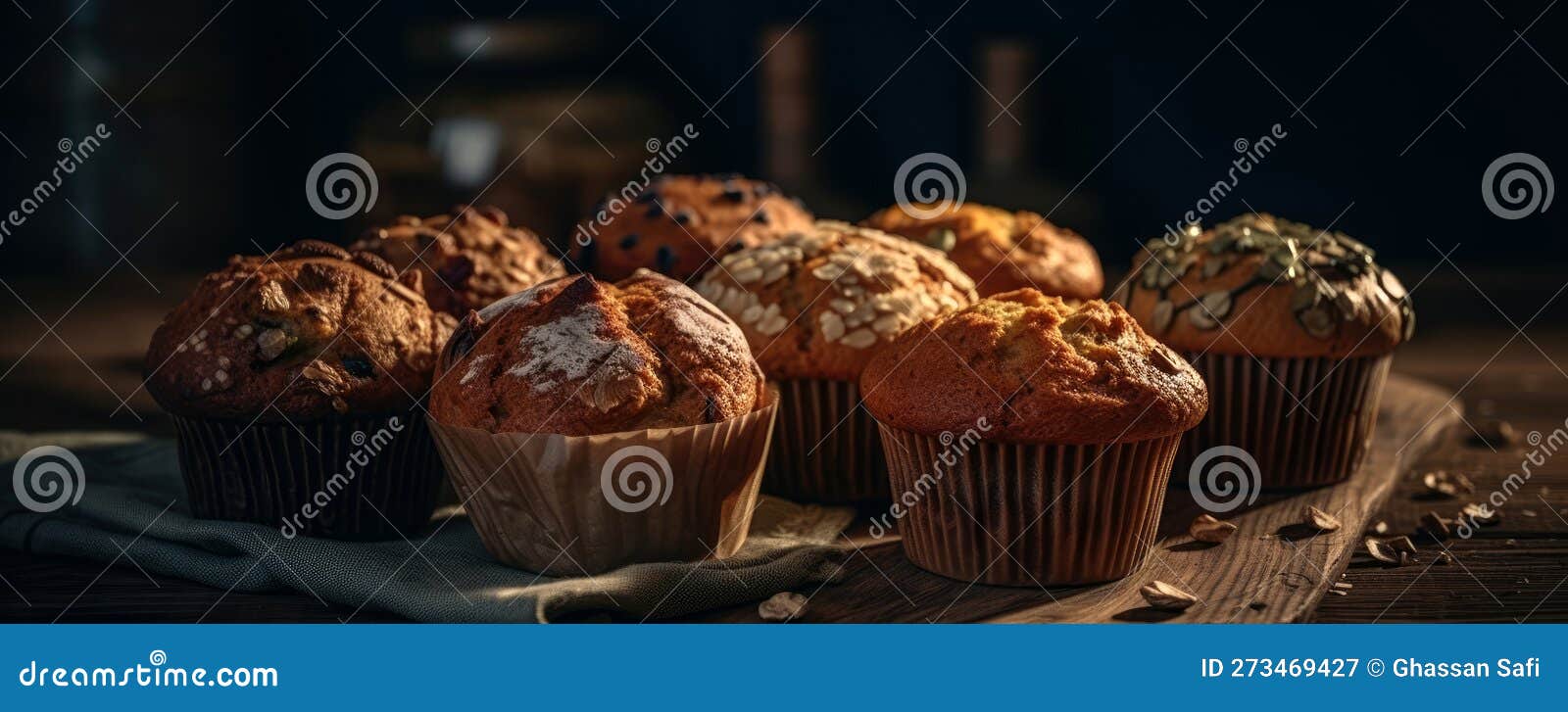 Multi Grain Muffins in a Rustic Setting Stock Illustration ...
