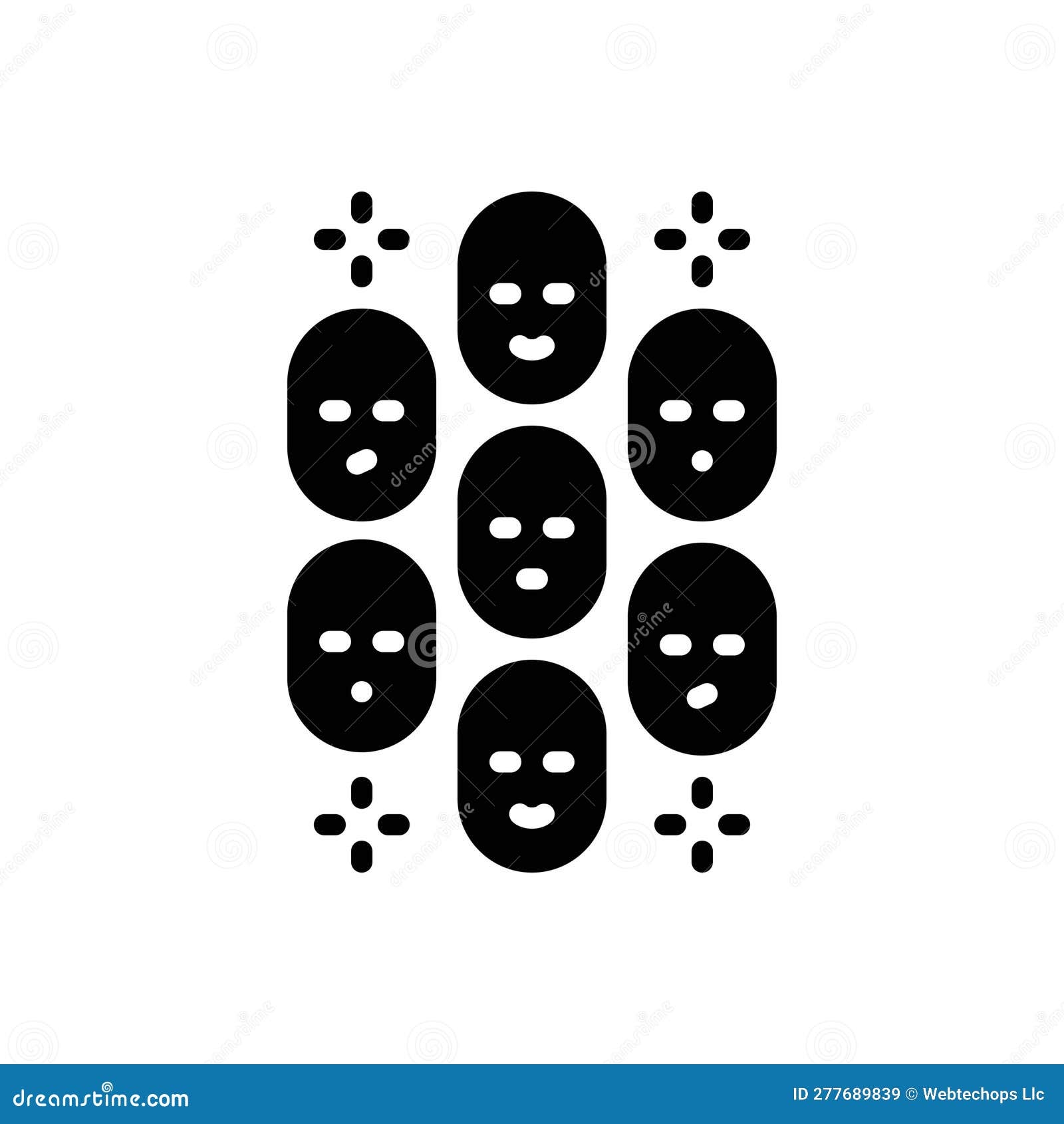 Black Solid Icon for Multi, Face and Human Stock Vector - Illustration ...