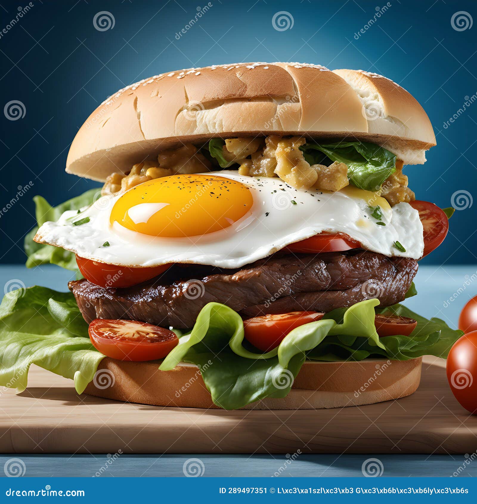 Multi-layer Sandwich with Fried Egg and Beef Steak. Stock Illustration ...