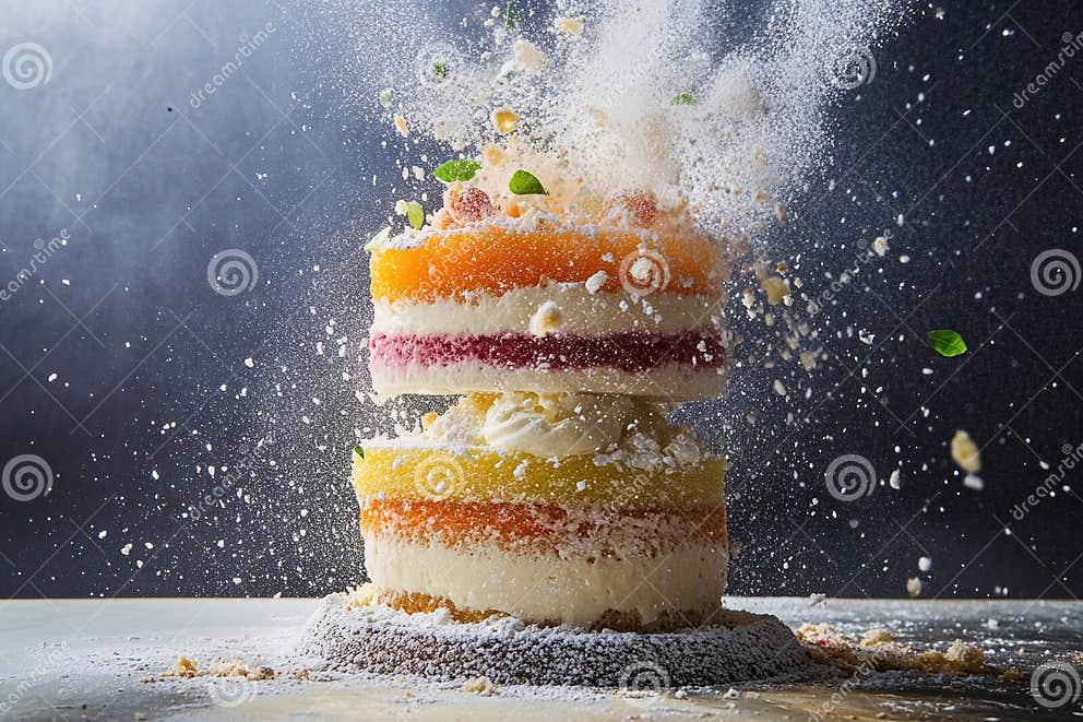Multi Layered Exploding Cake Dessert Photography Stock Illustration ...