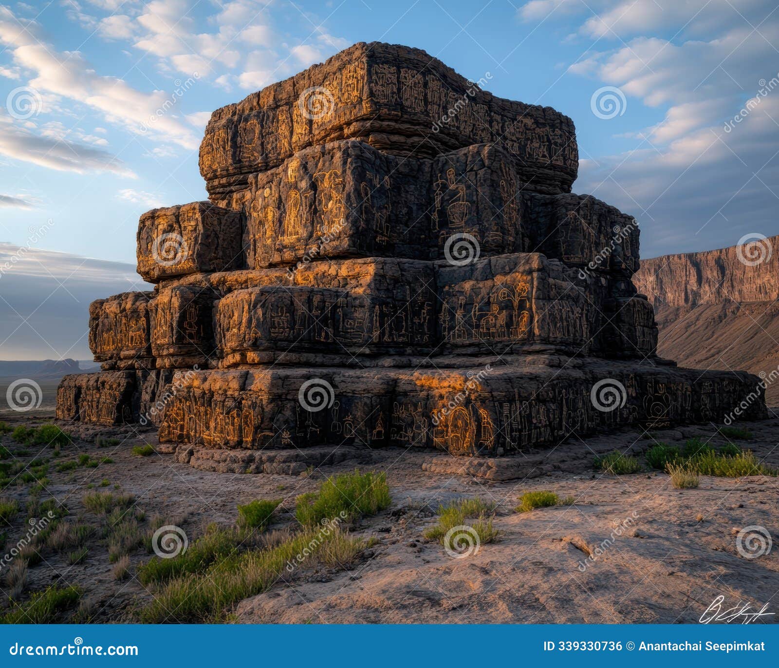 A Multi-layered Stone Structure Featuring Ancient Petroglyphs, Located ...