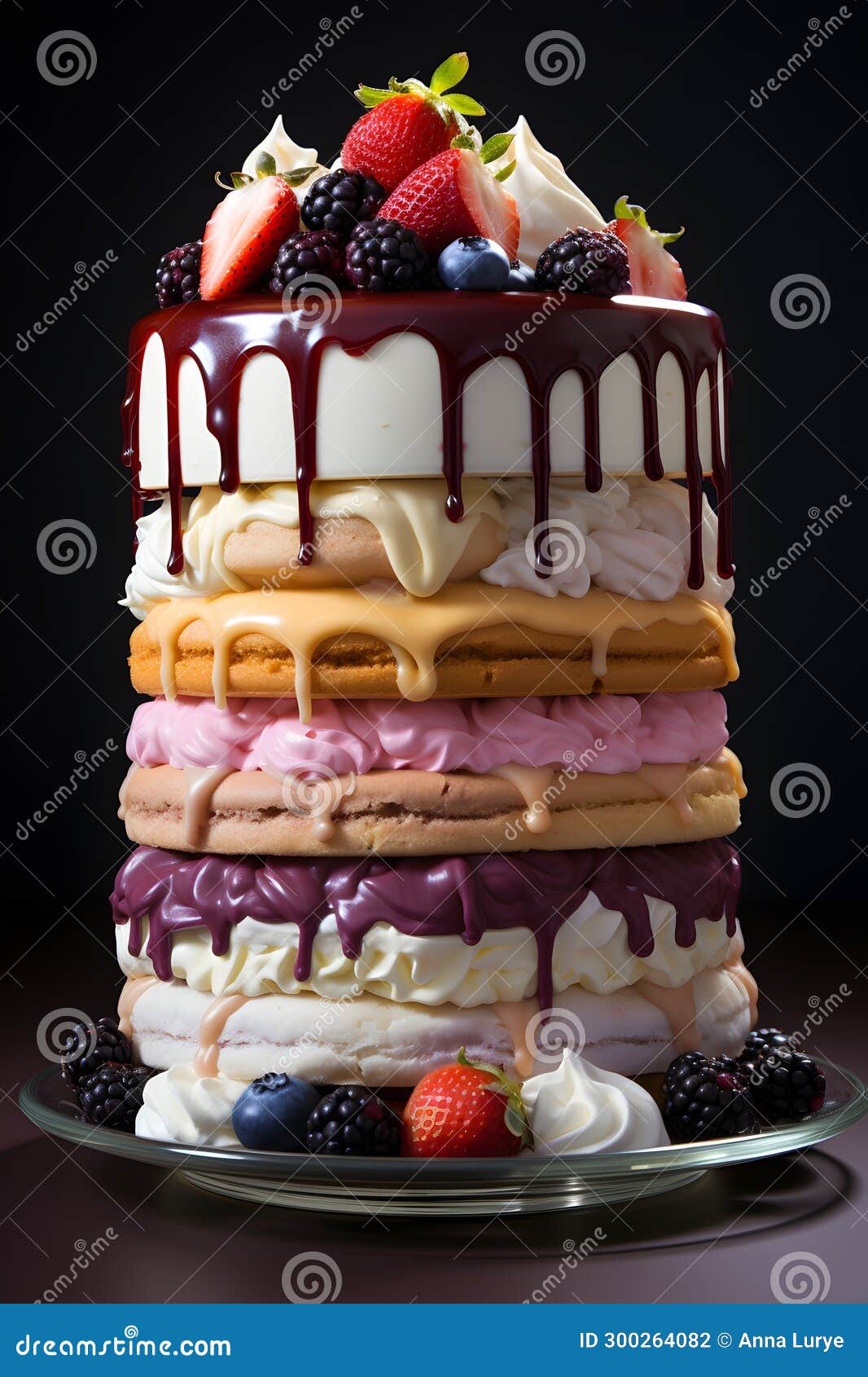 A Multi-layered Tall Cake with Diverse Flavor Combinations Stock ...