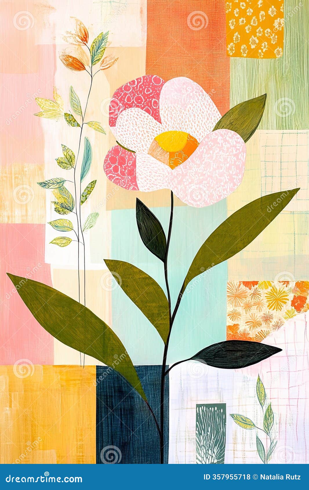 Multi-layered Vintage Artwork Featuring Floral Patterns and Textured ...