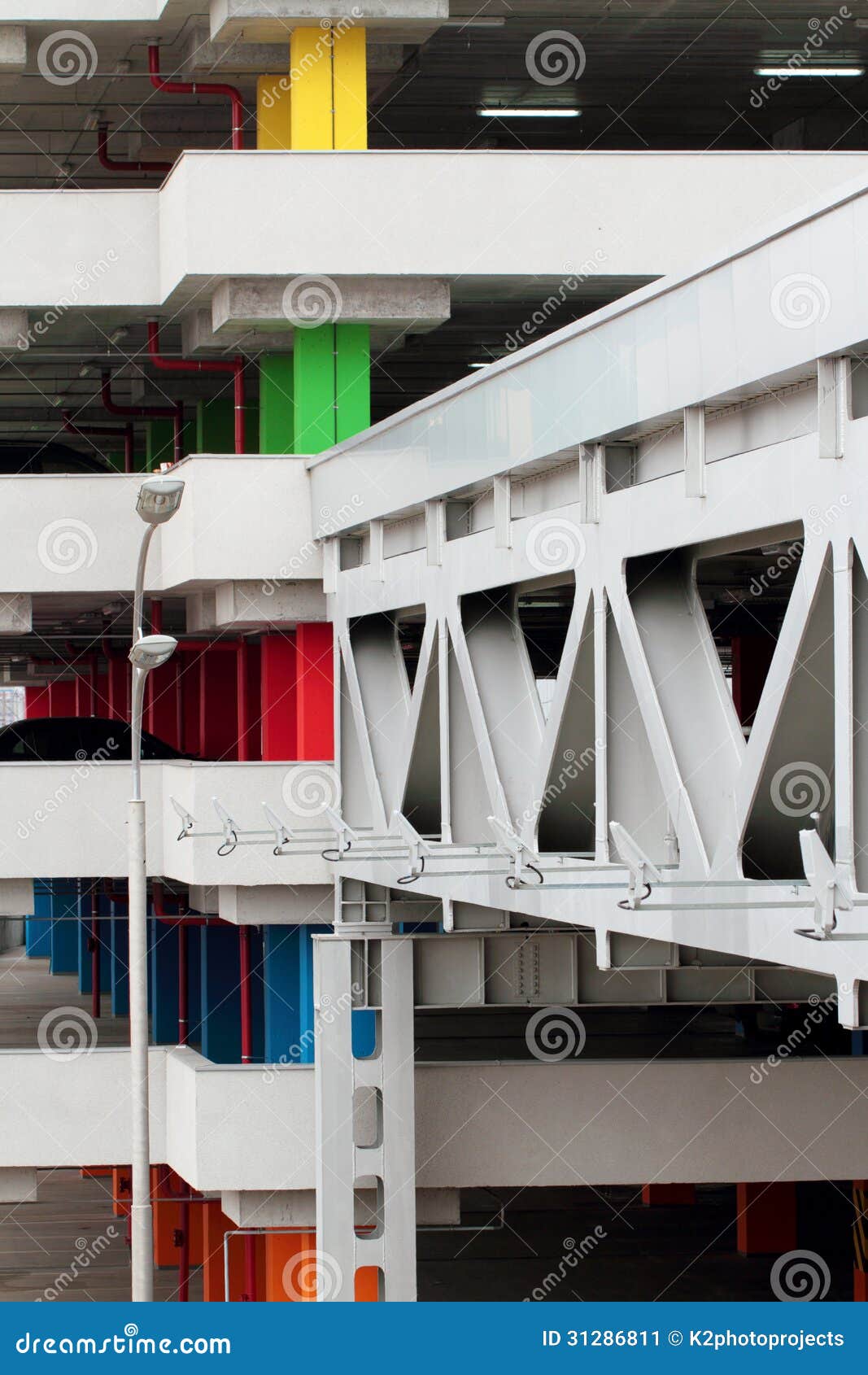 Multi-level Car Park and a Metallic Bridge Stock Image - Image of ...