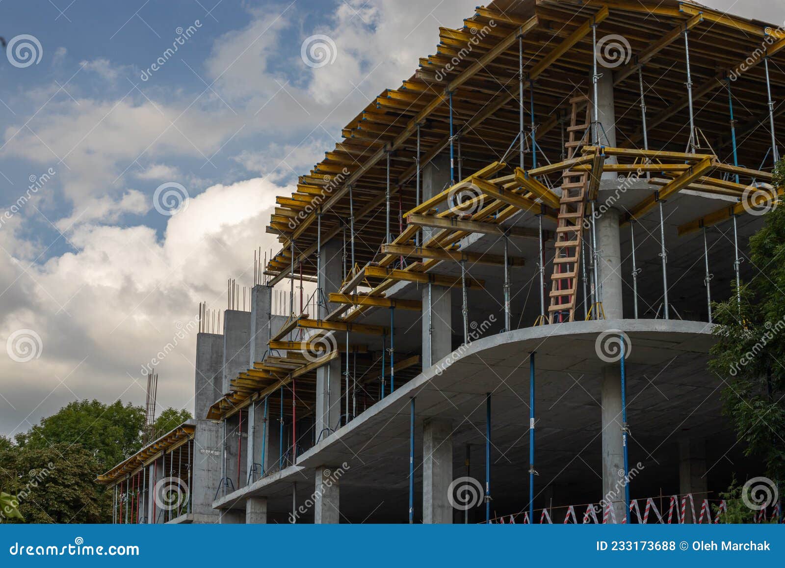 Multi-level Commercial High-rise Building Construction with Blue Sky ...