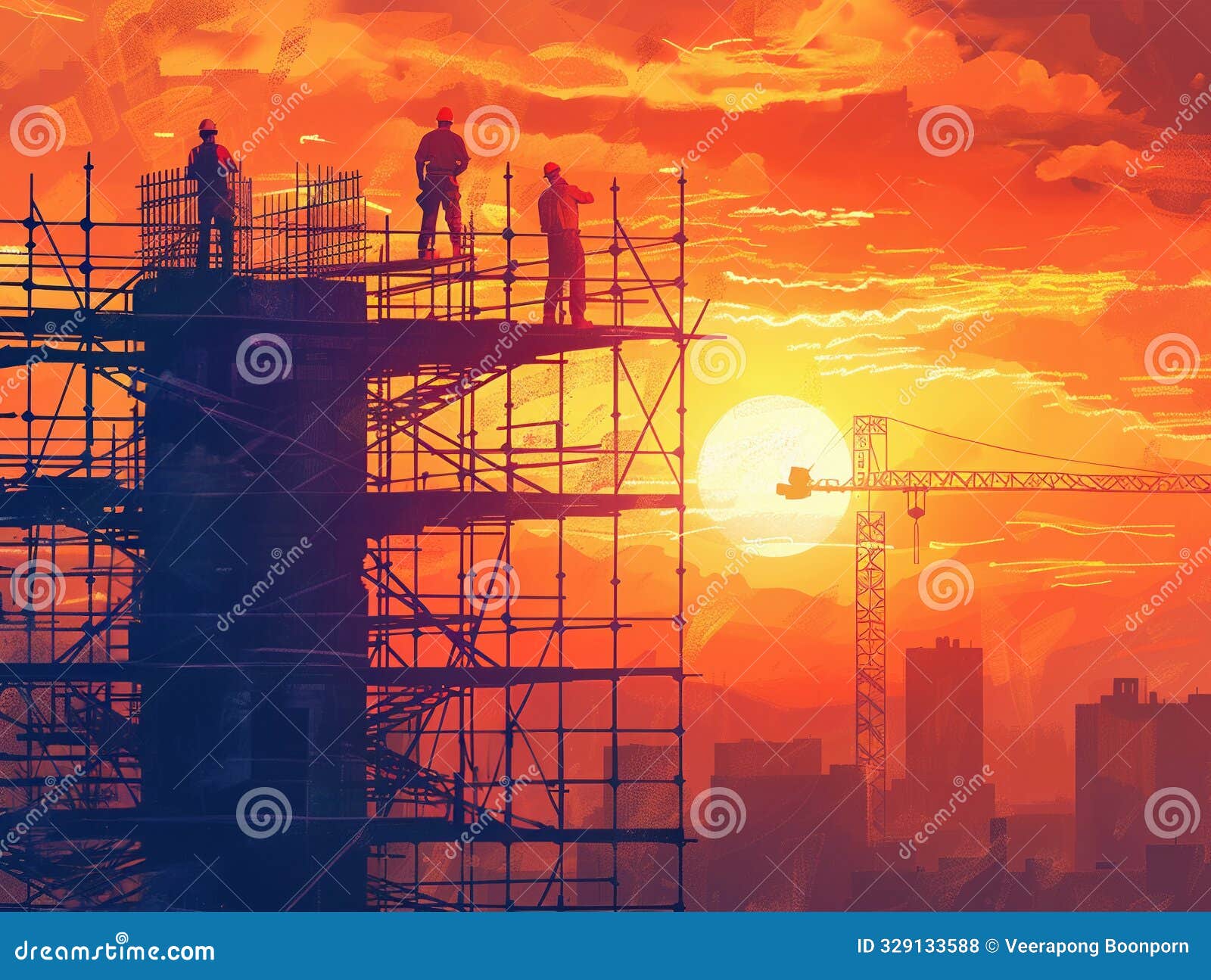Multi-level Construction Scaffolding with Active Workers Stock ...