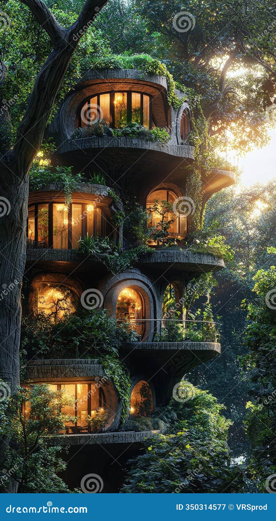 Multi-level Eco-friendly Treehouse In Dense Forest Royalty-Free Stock ...