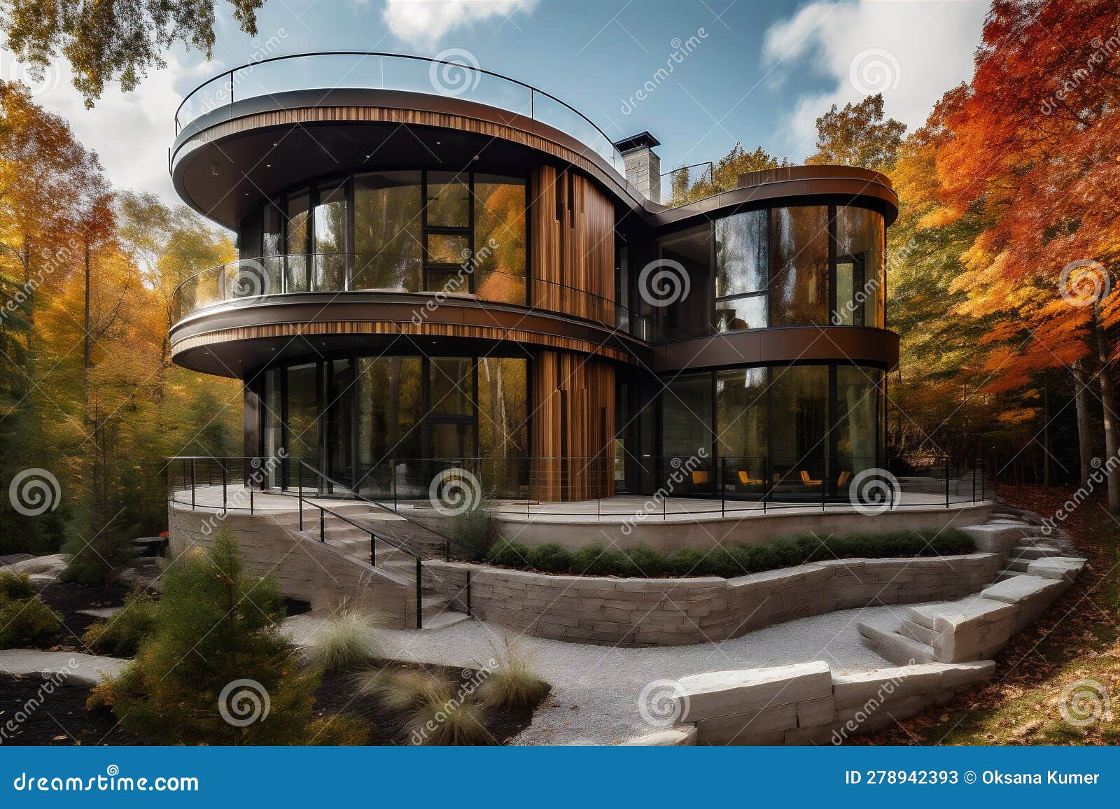 Multi Level Open Concept Modern Hose with Curved Exterior. AI Generated ...