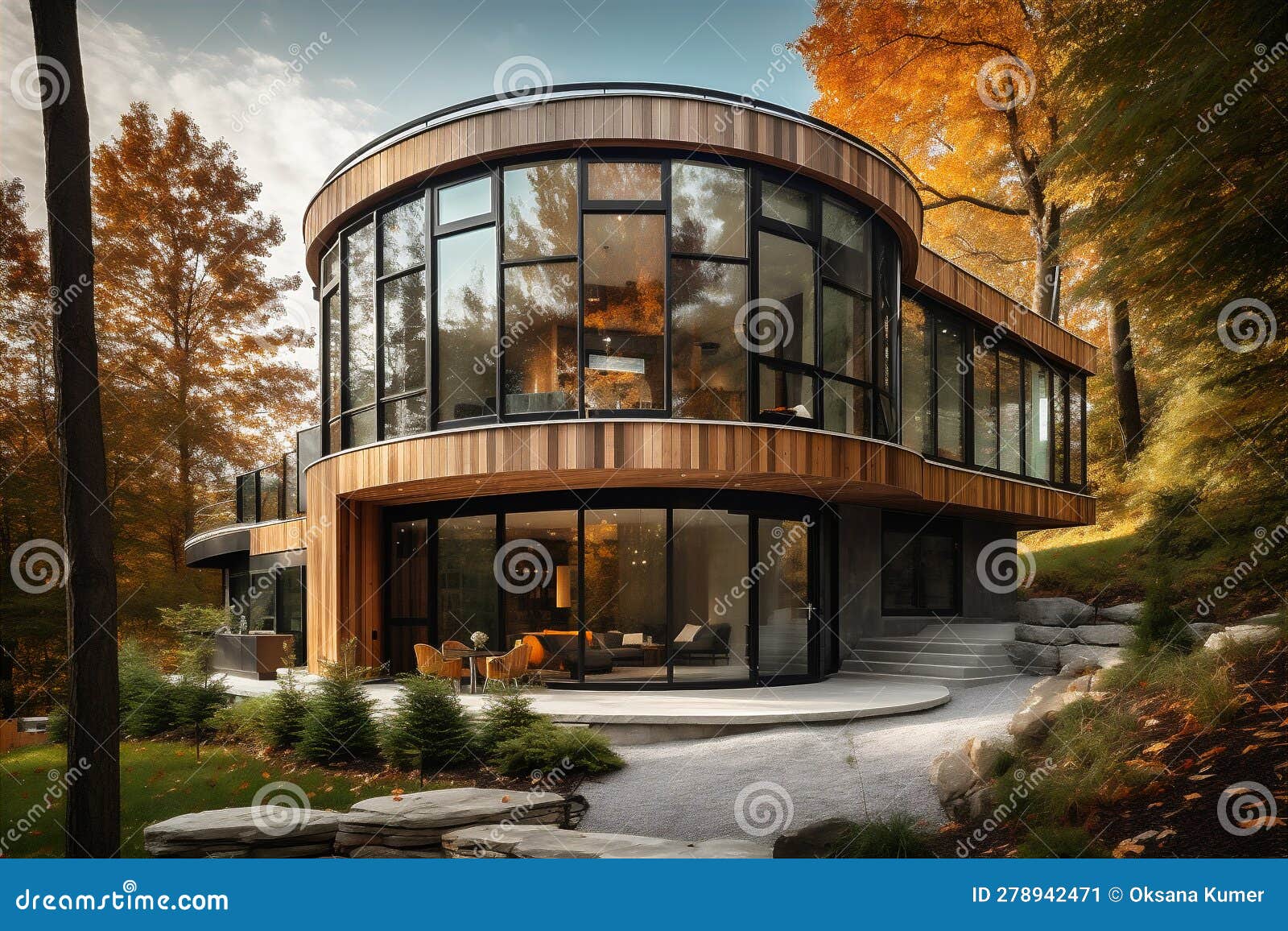 Multi Level Open Concept Modern Hose with Curved Exterior. AI Generated ...