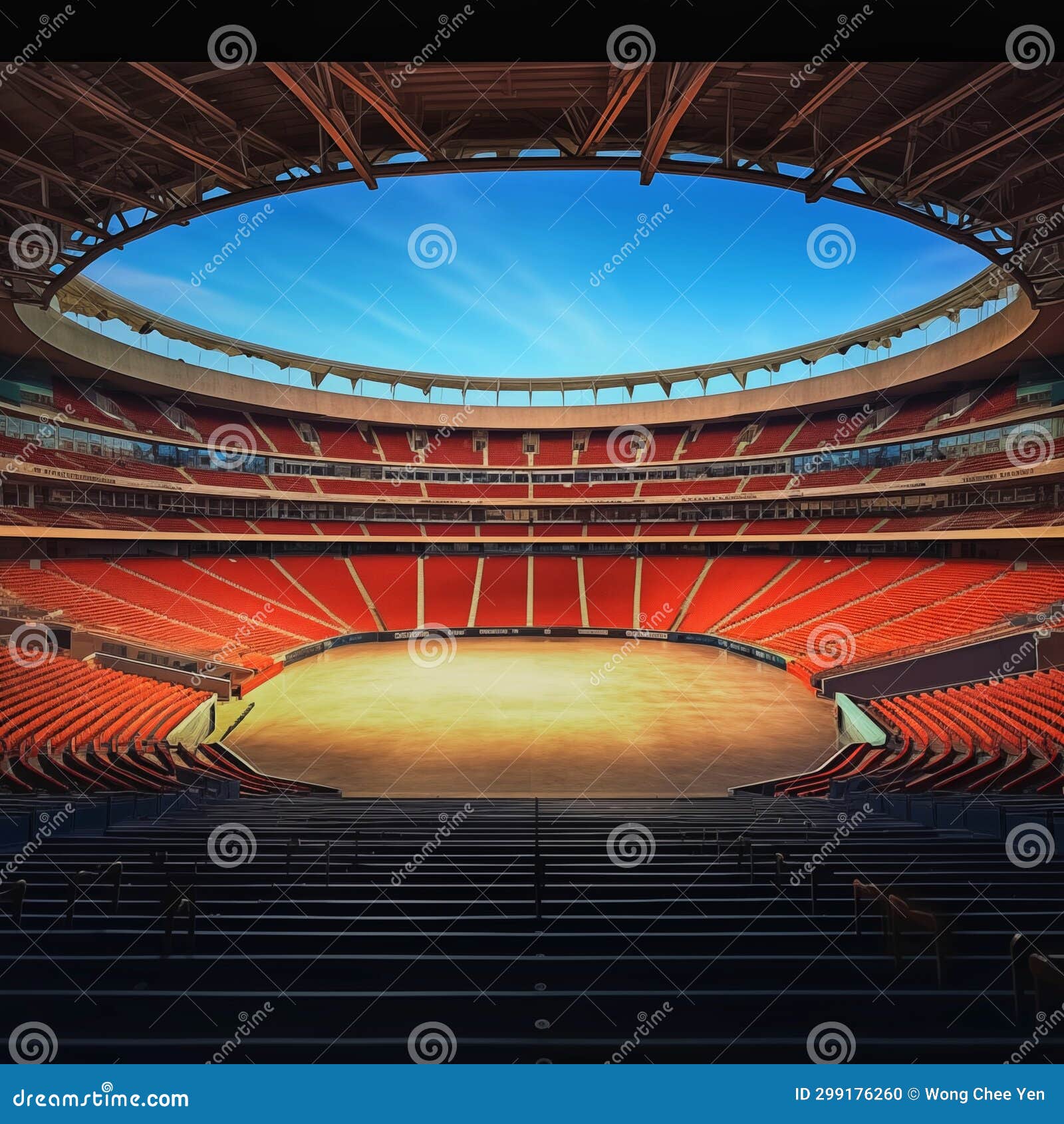 Multi Level Stadium Red Seating Area Blue Clear Sky Stock Photo - Image ...