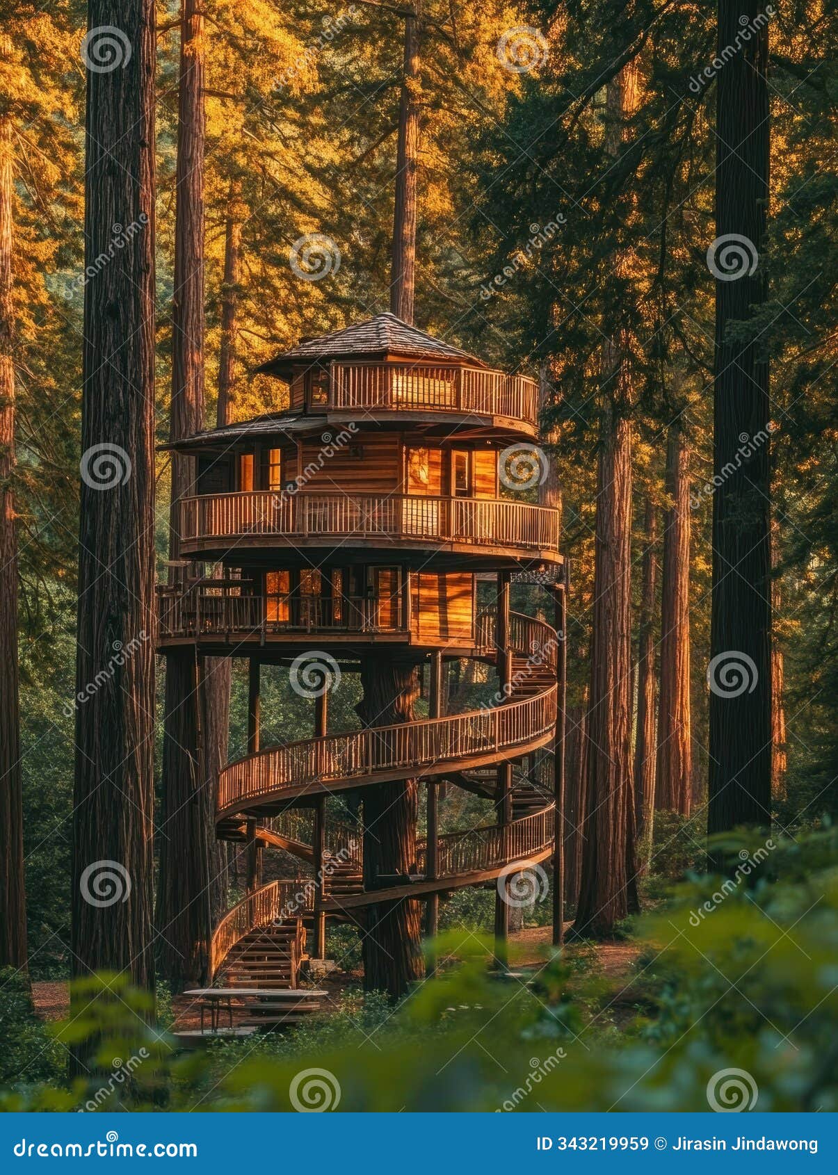 Multi-Level Treehouse Surrounded by Forest Beauty Stock Illustration ...