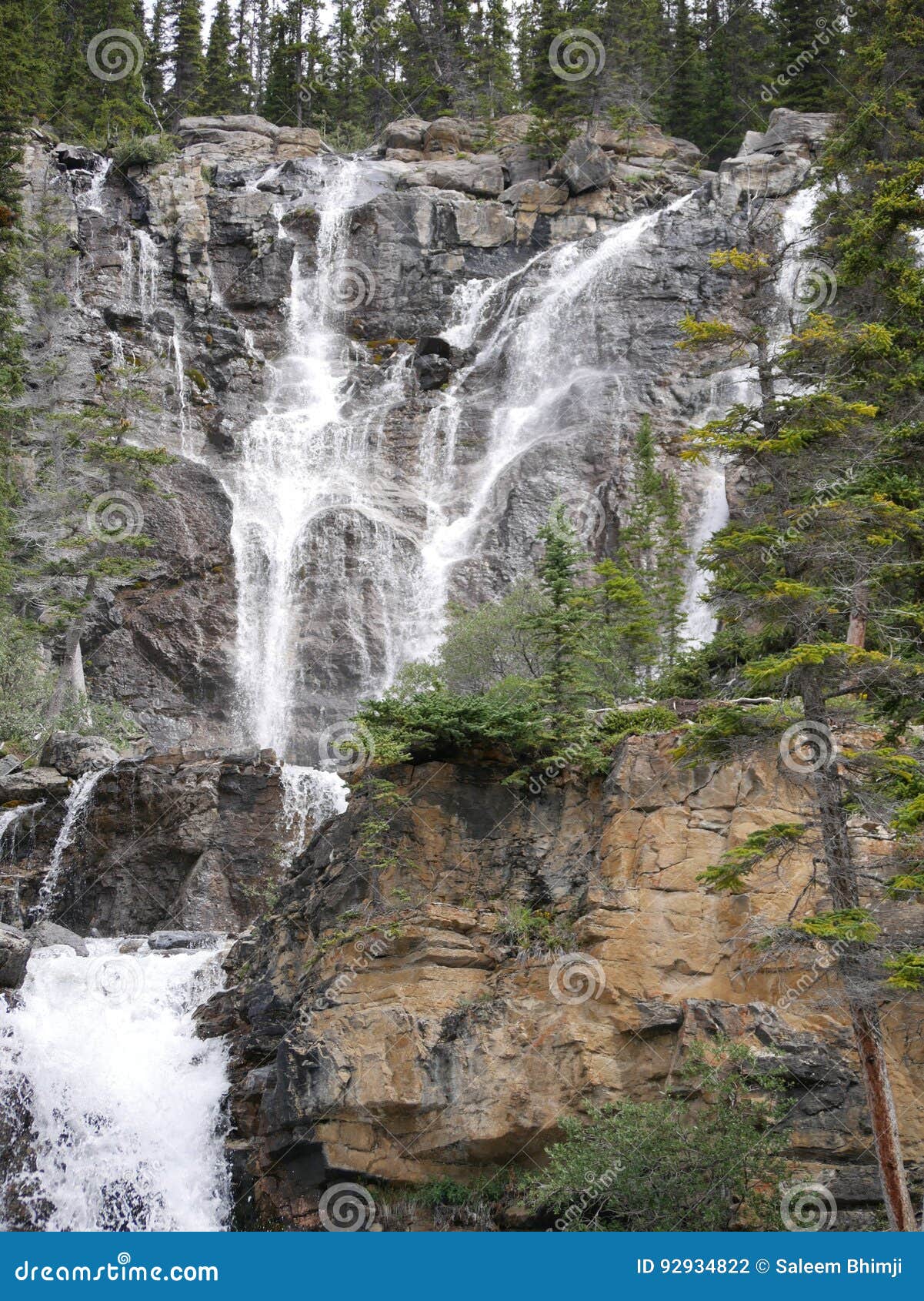 Multi-level Waterfall in Jasper National Park Stock Photo - Image of ...