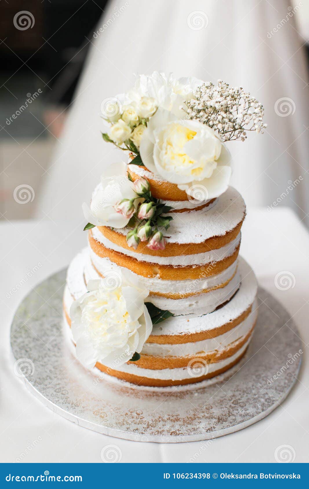 Multi Level Wedding Cake with Flowers Stock Photo - Image of confection ...