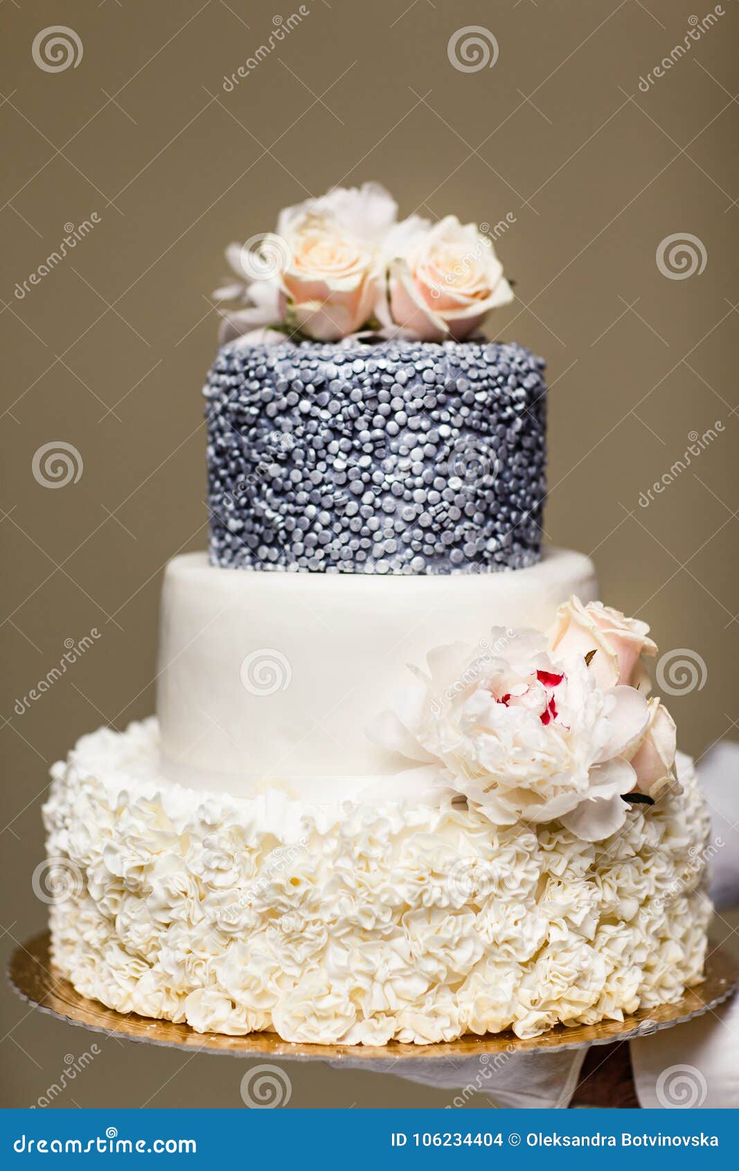 Multi Level Wedding Cake with Pink Flowers Stock Photo - Image of ...