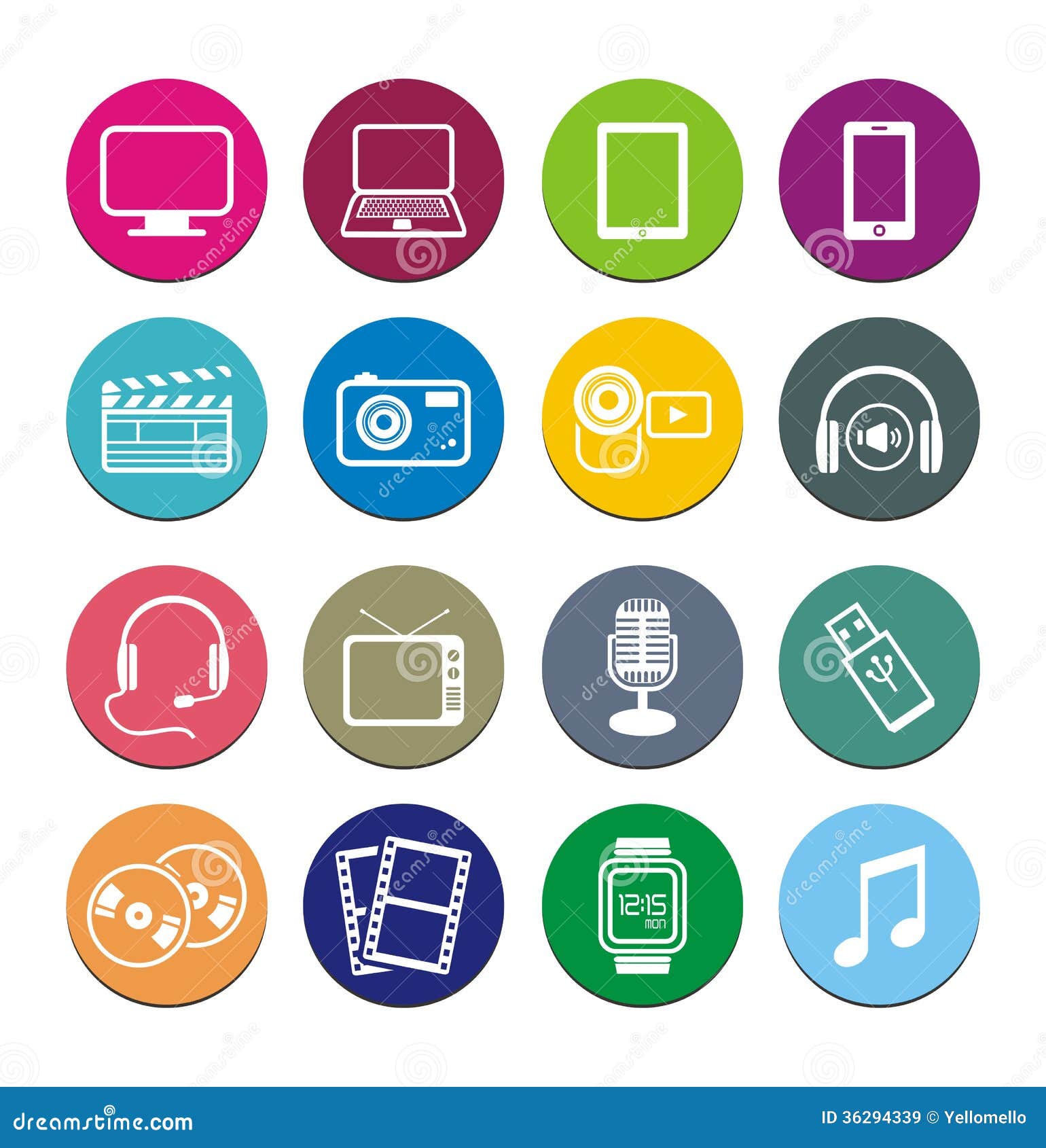 Multi-media Round Icon Sets Stock Vector - Illustration of disc, media ...