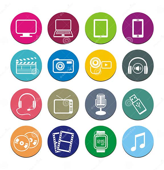 Multi-media Round Icon Sets Stock Vector - Illustration of disc, media ...