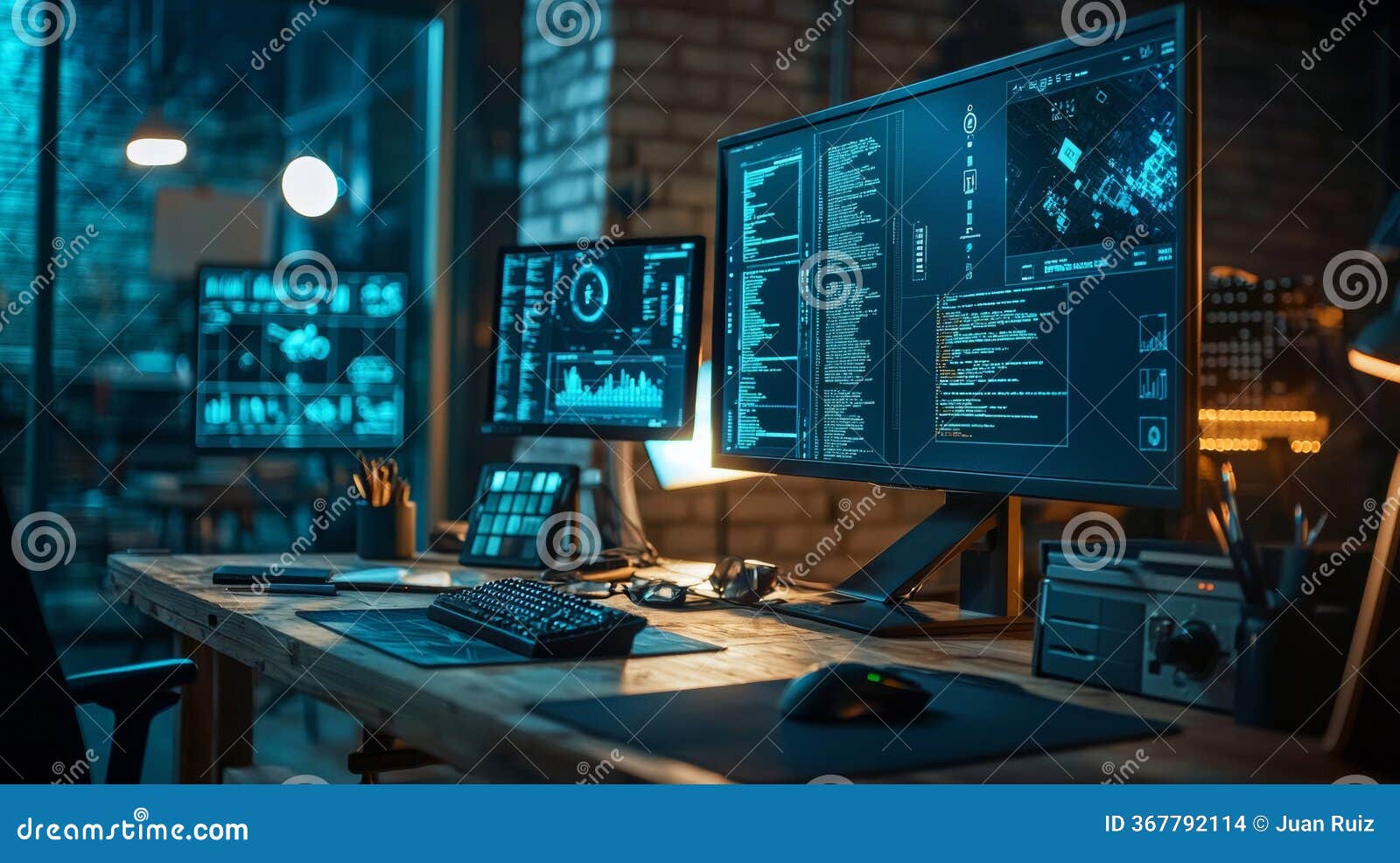 Multimonitor Workspace Setup In A Bright Modern Office Royalty-Free Stock Photo | CartoonDealer ...