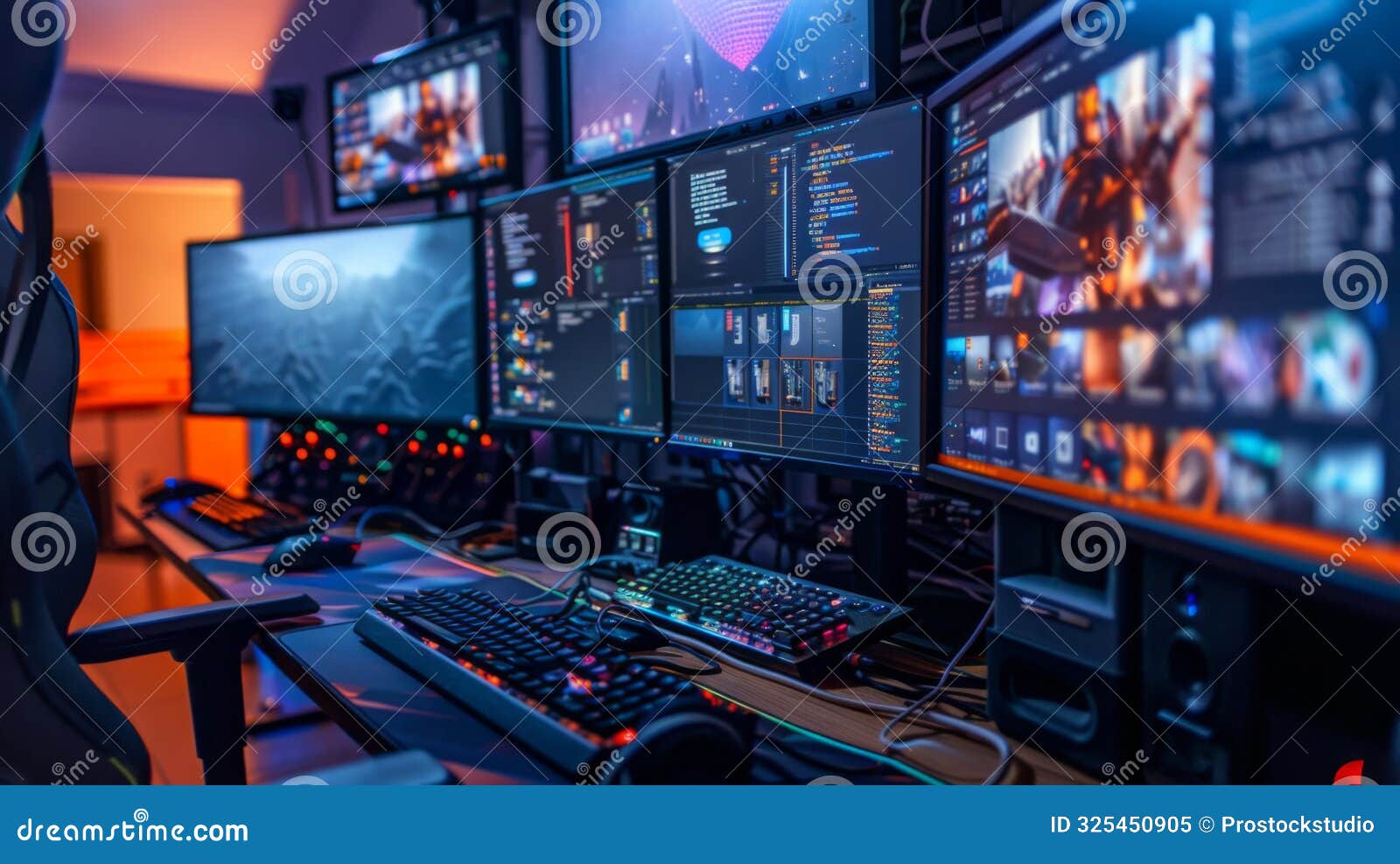 Multi-Monitor Setup with Gaming and Coding Stock Image - Image of ... Multi-Monitor Setup with Gaming and Coding Stock Image - Image of ...