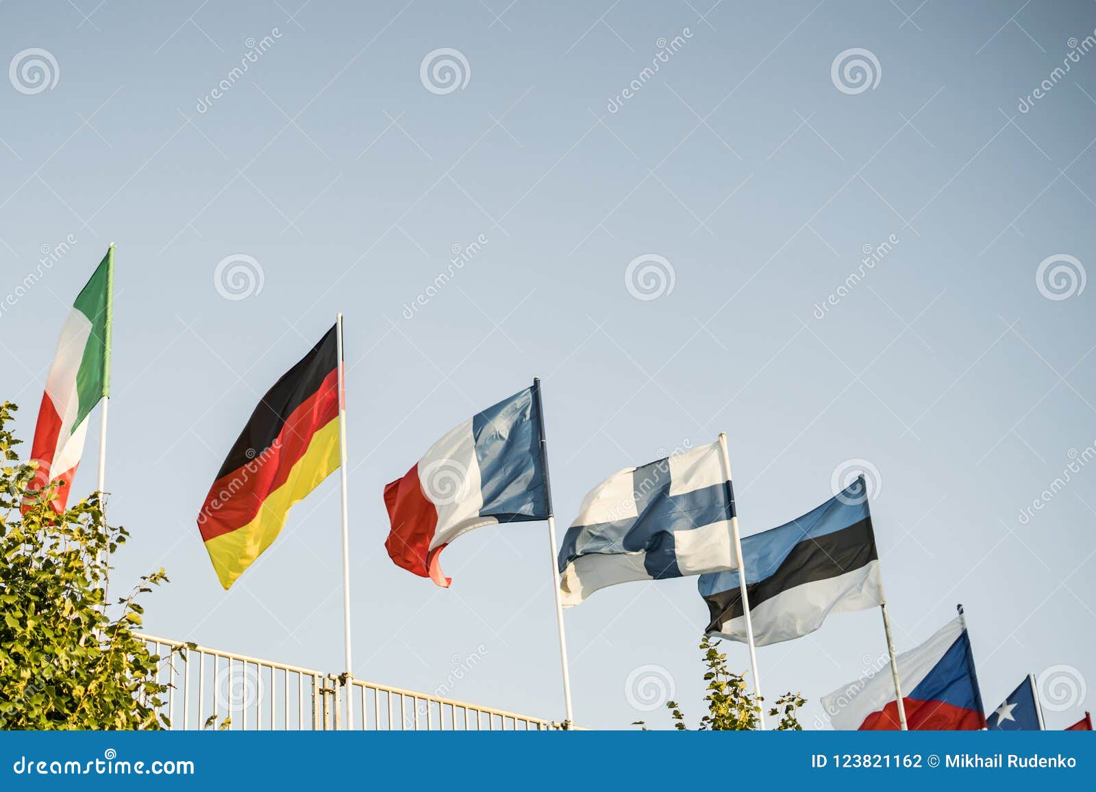 Multi National Flags of Different Countries Against the Blue Sky Stock ...