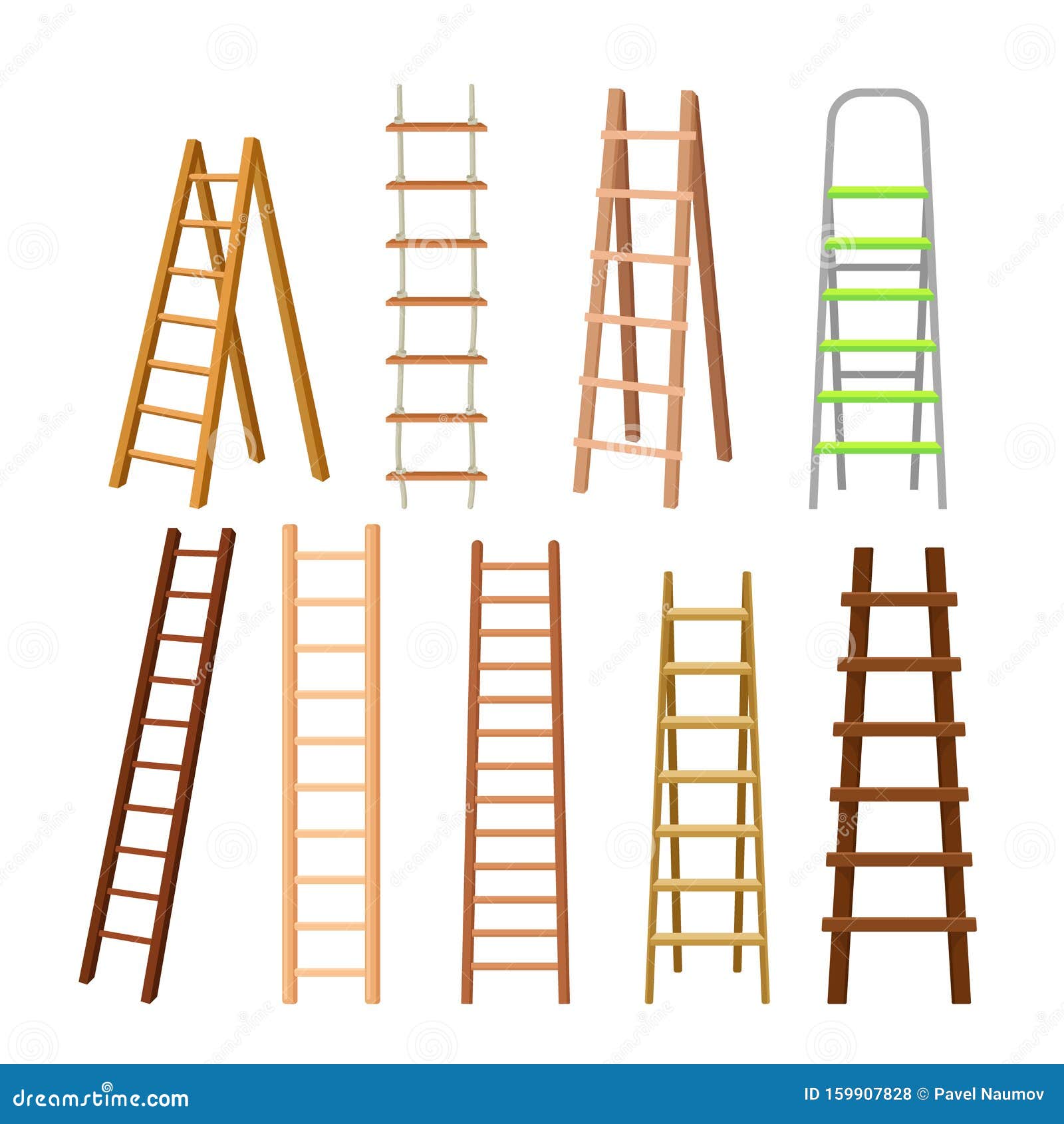 Multi-Purpose Set of Different Ladders Vector Illustrations Many Colors ...