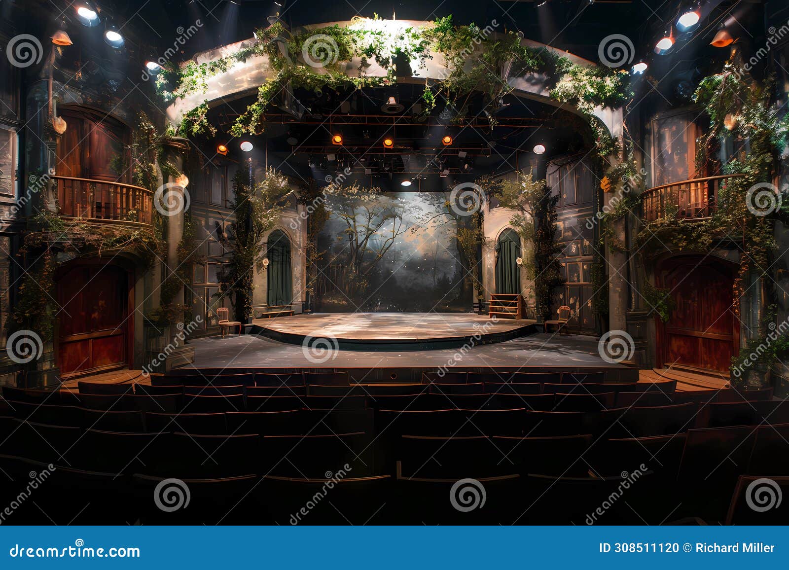 Multi-purpose Stage Set with Doors, Windows, Outside Backdrop and Vines ...