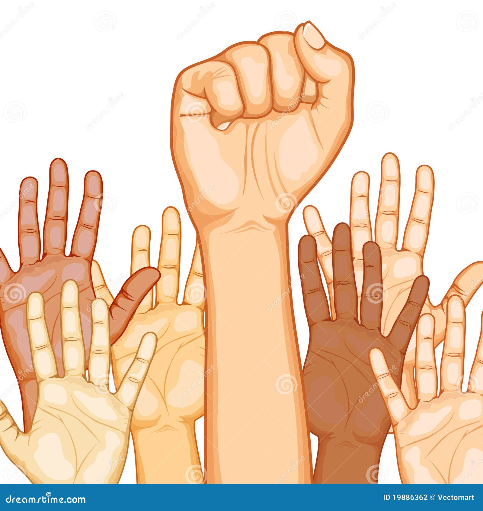 Multi Racial raised Hands stock vector. Illustration of isolated - 19886362