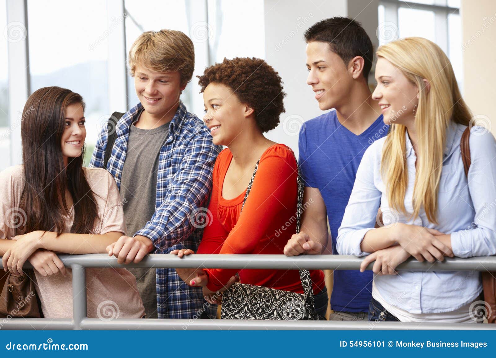 Multi Racial Student Group Chatting Indoors Stock Image - Image of ...
