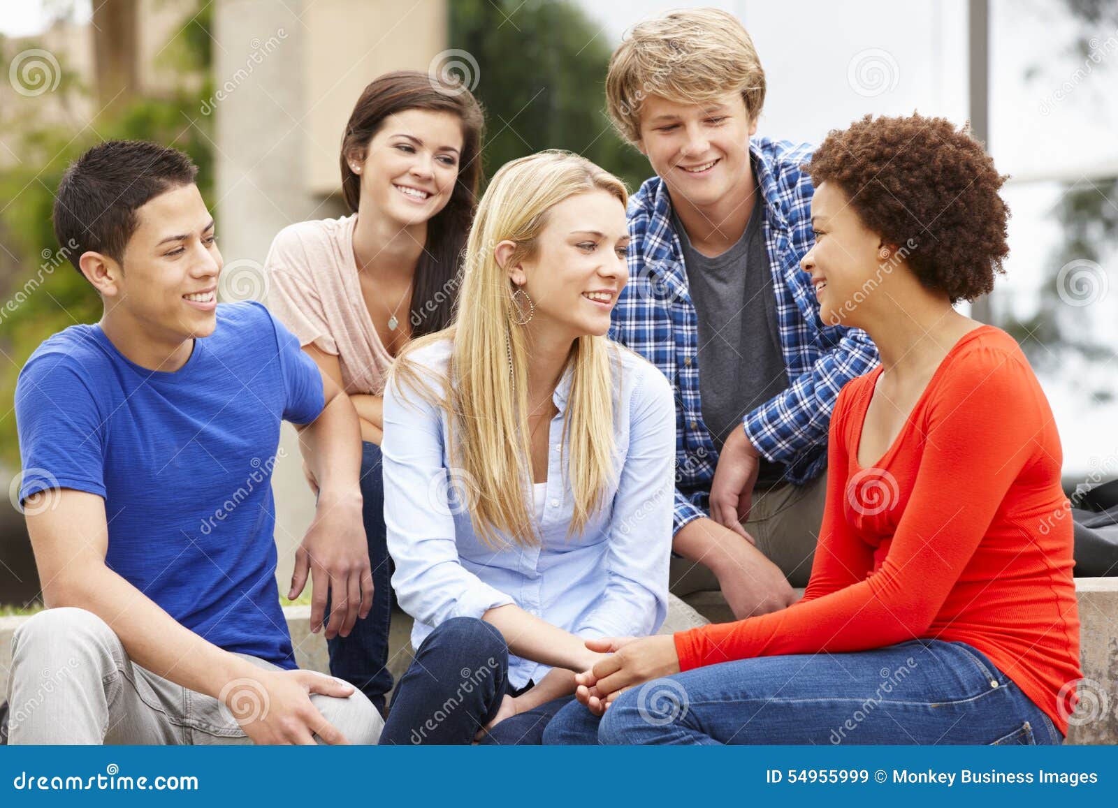 Multi Racial Student Group Sitting Outdoors Stock Image - Image of ...
