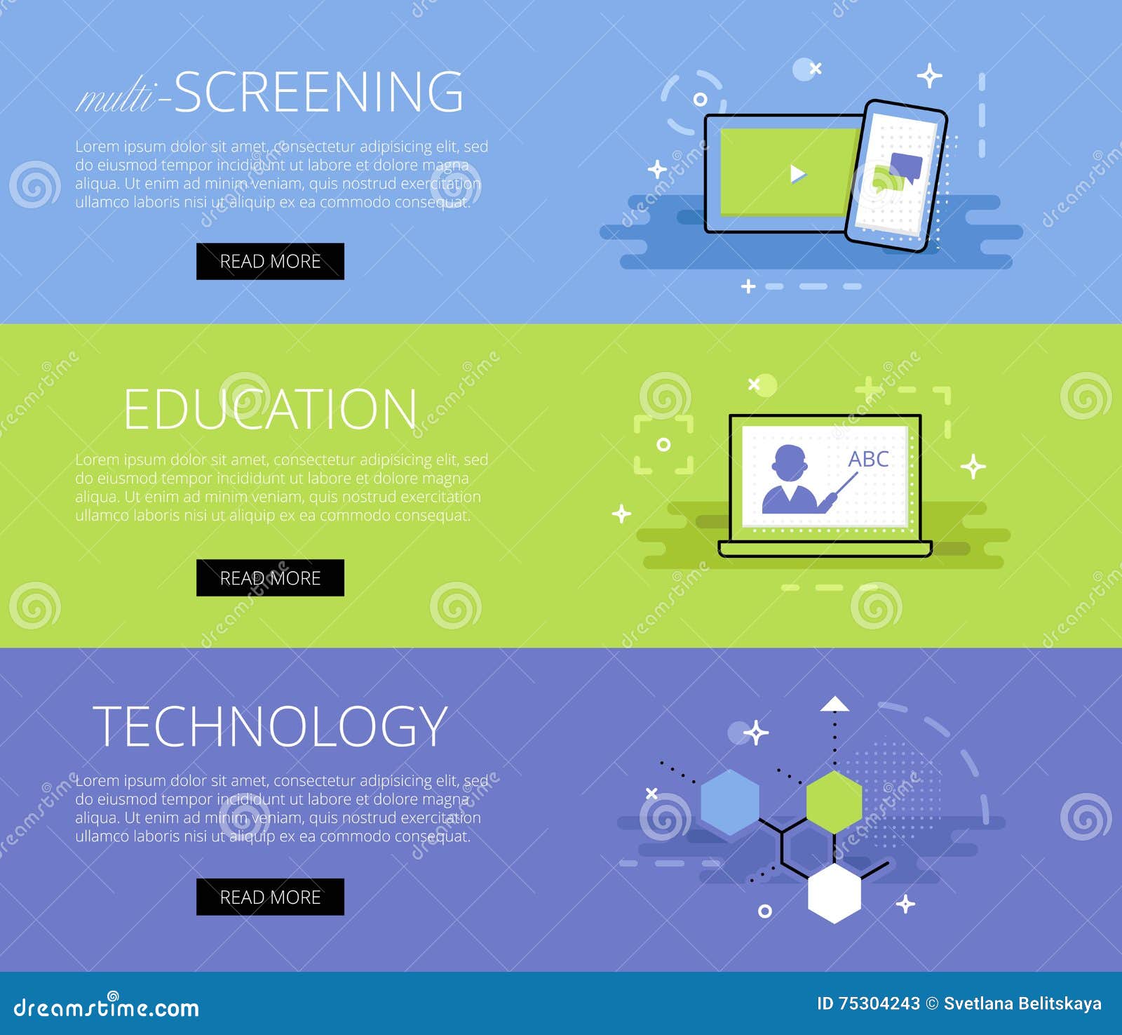 Multi-Screening Education Technology. Vector Banners Set Stock ...
