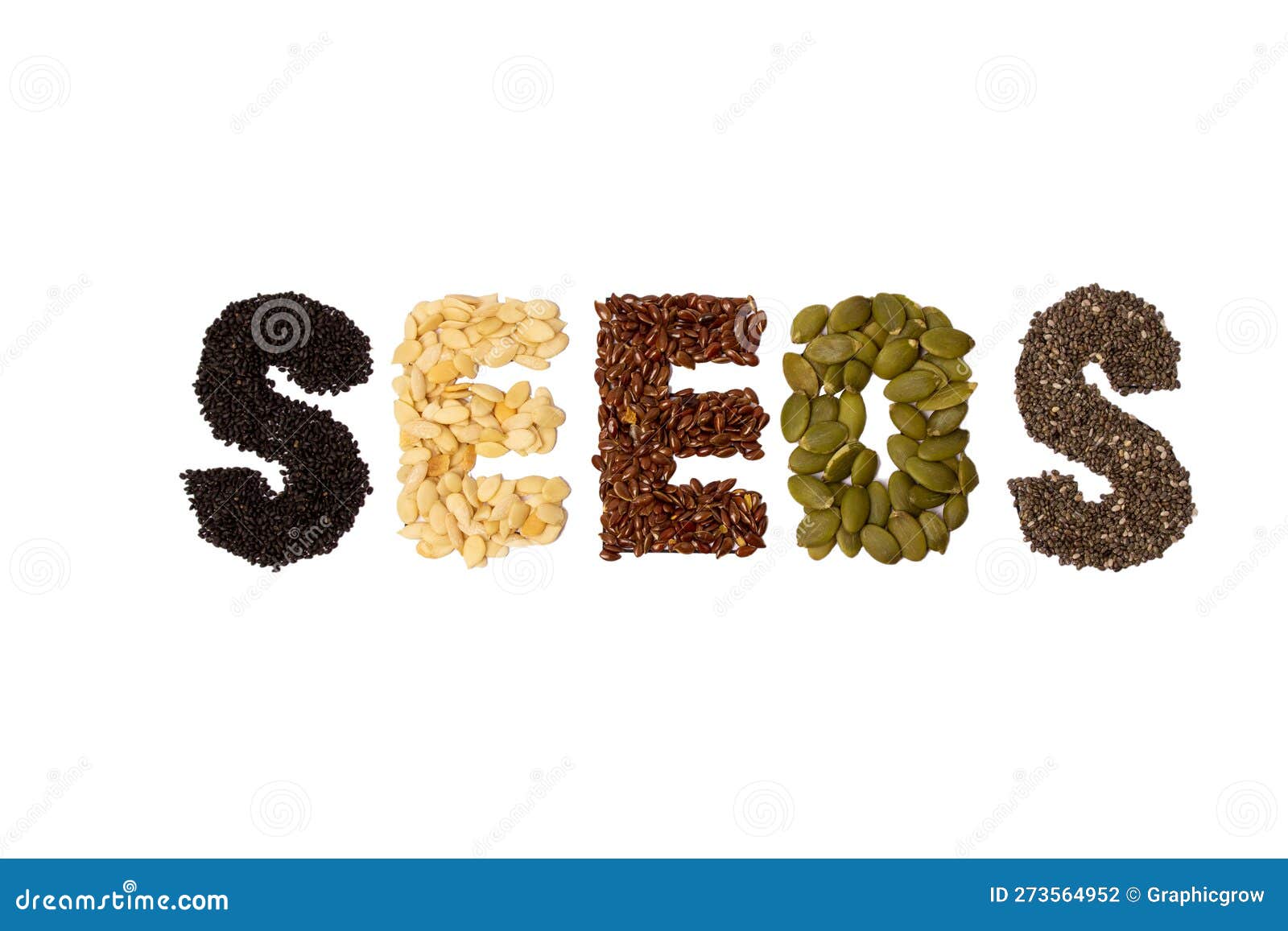Multi Seeds in Text Shape Pumpkin Seeds, Chia Seeds Stock Photo - Image ...