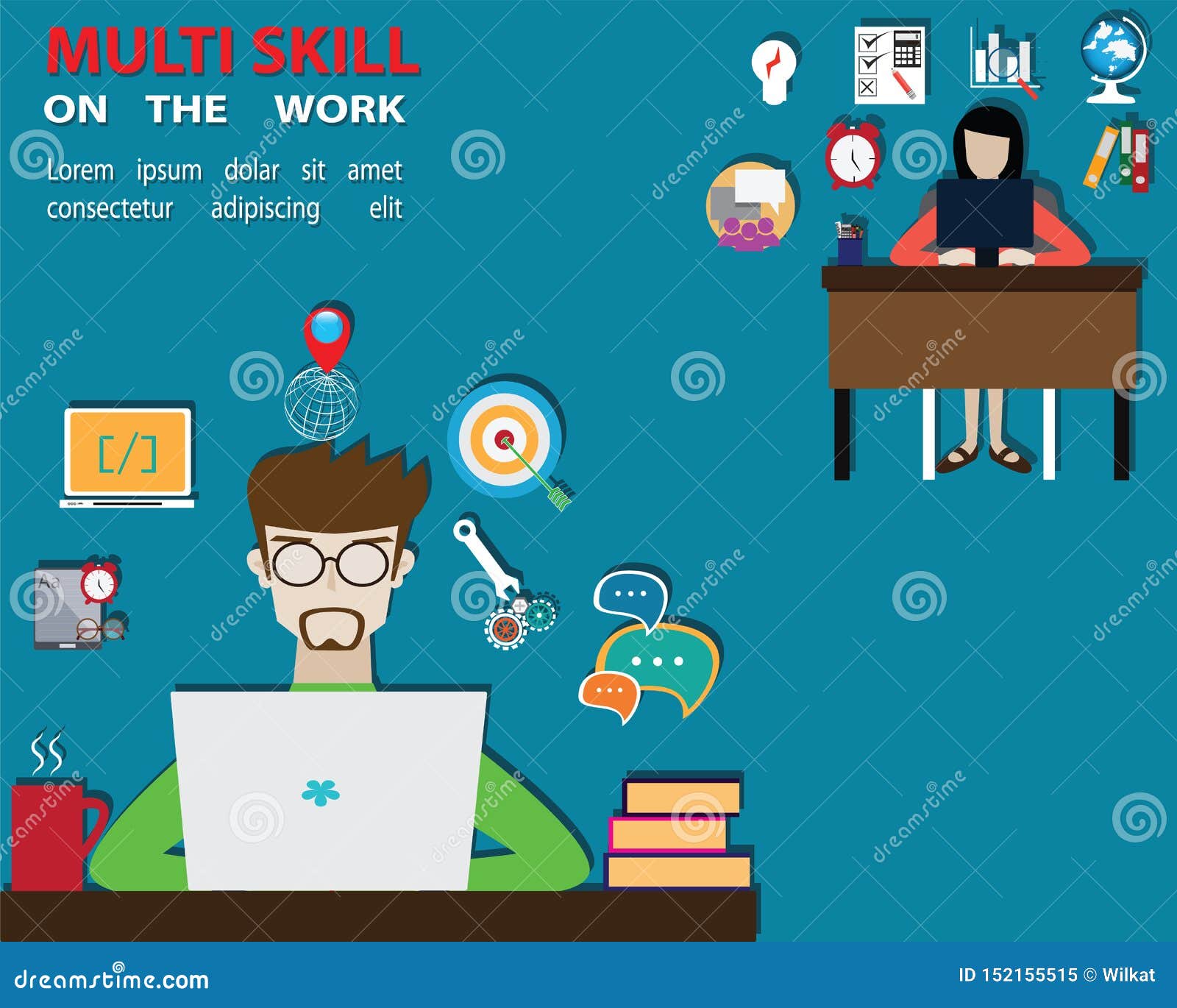 Multi Skills for Future,Expert Employee, Work Hard - Vector Stock ...
