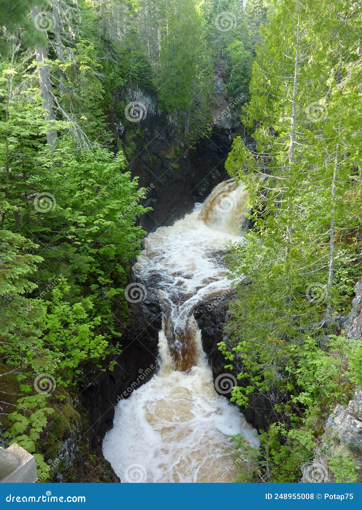 Multi-step Waterfall Under a Cliff Surrounded by Forest, Minnesota ...