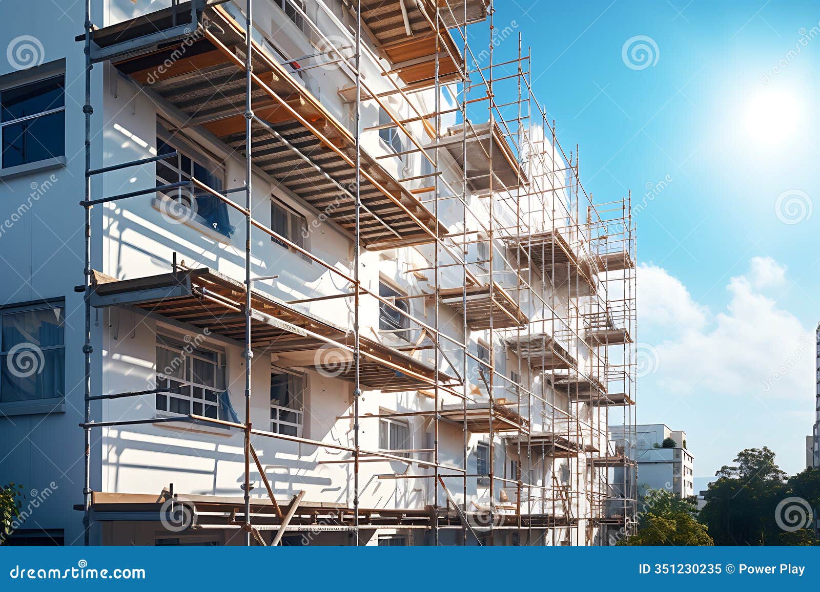 Multi-storey Building Under Construction with Scaffolding and Workers ...