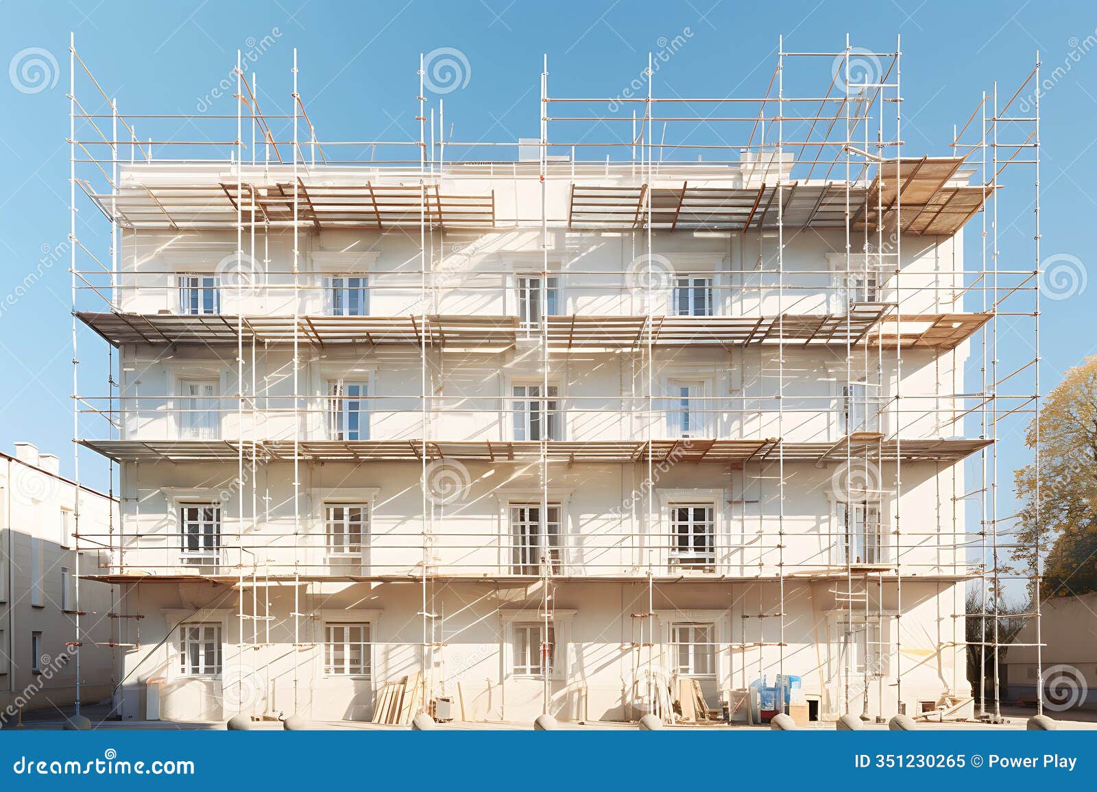 Multi-storey Building Under Construction with Scaffolding and Workers ...