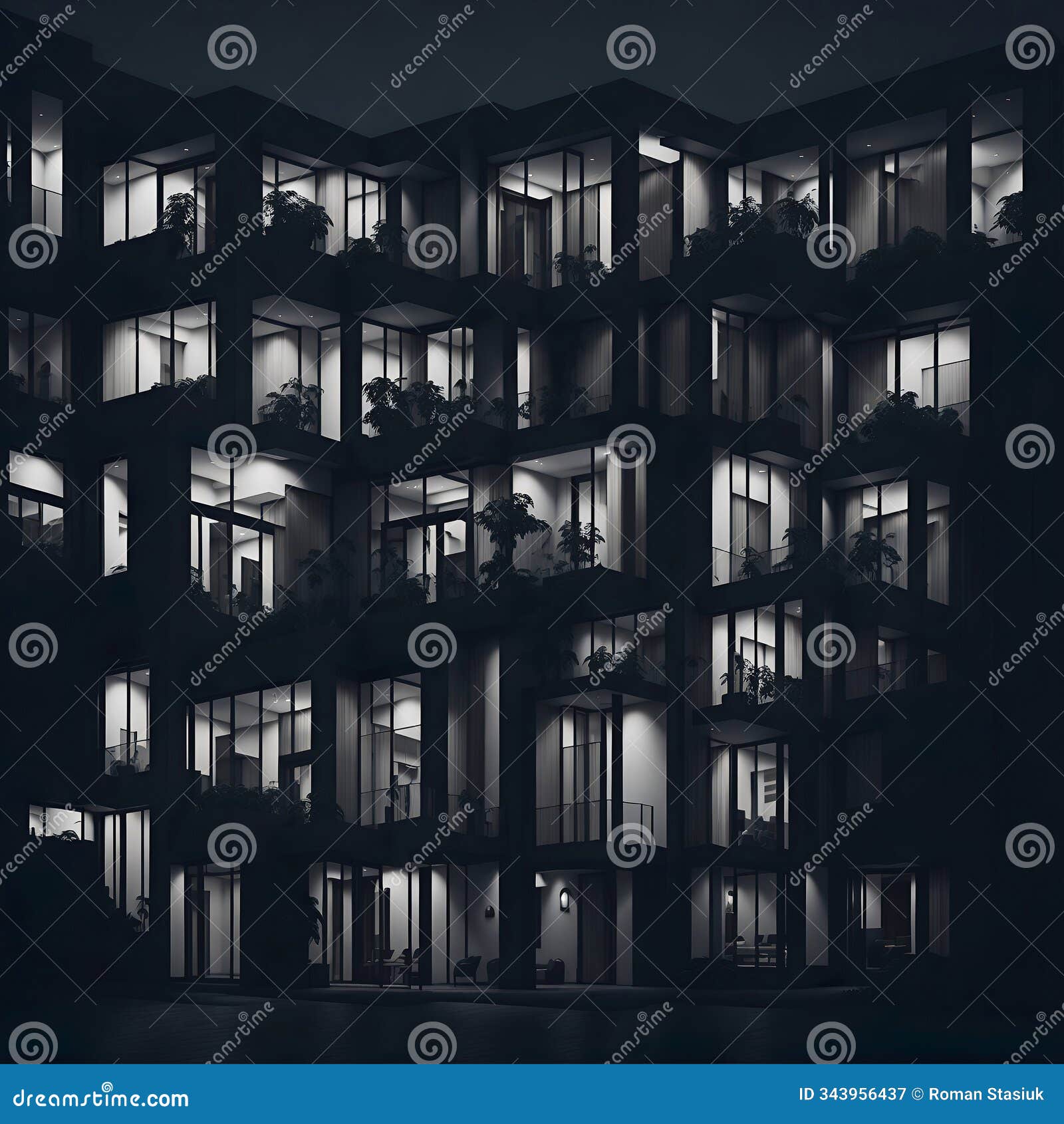 Multi-storey Modern House with Balconies and Plants Stock Illustration ...