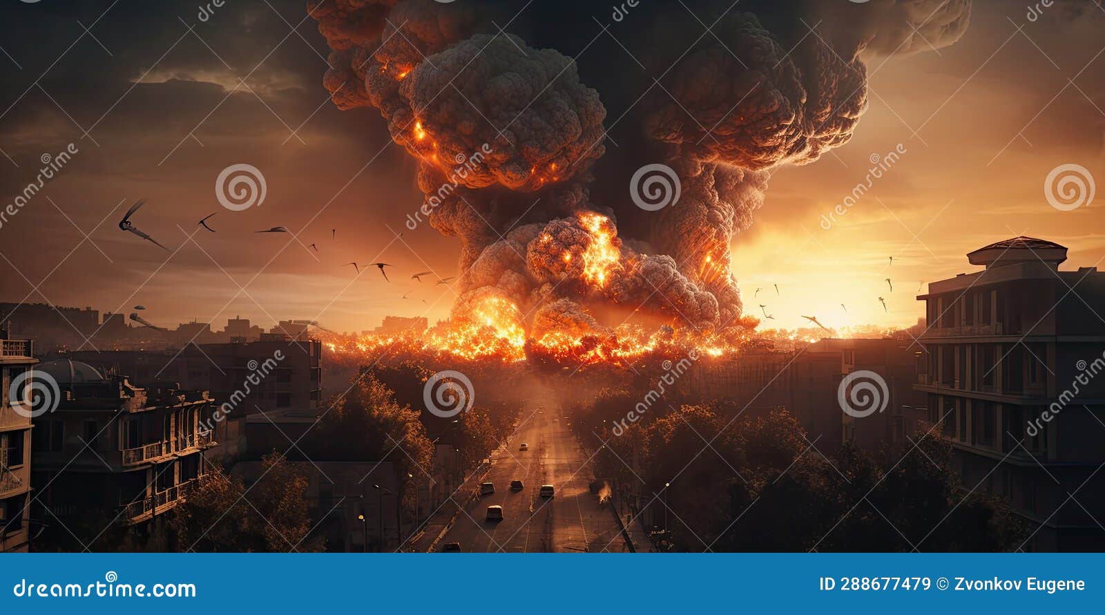 Multi-storey Modern Houses on the Background of a Nuclear Explosion ...