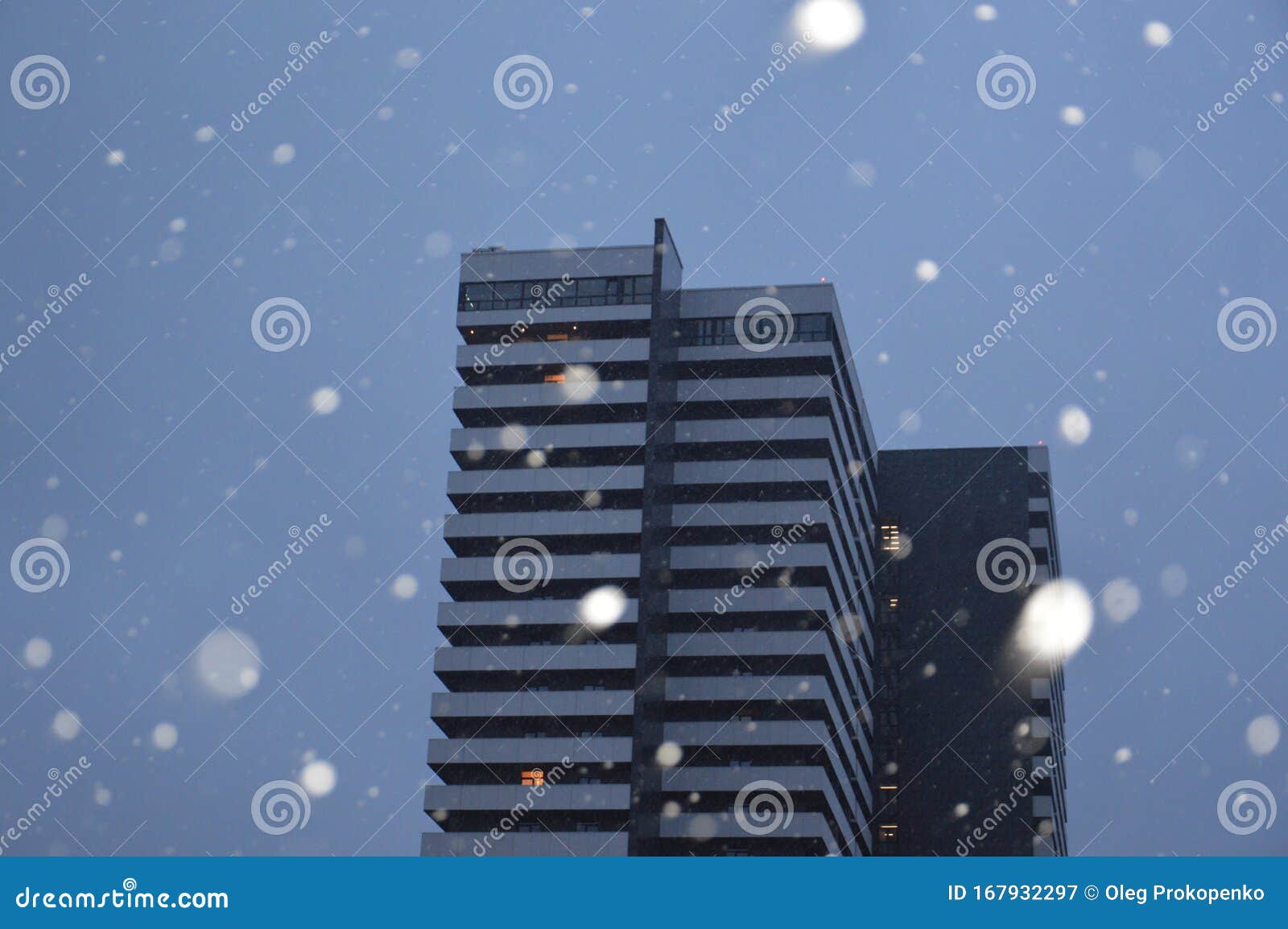 The Multi-storey Office Center is Snowing in the Evening Stock Image ...