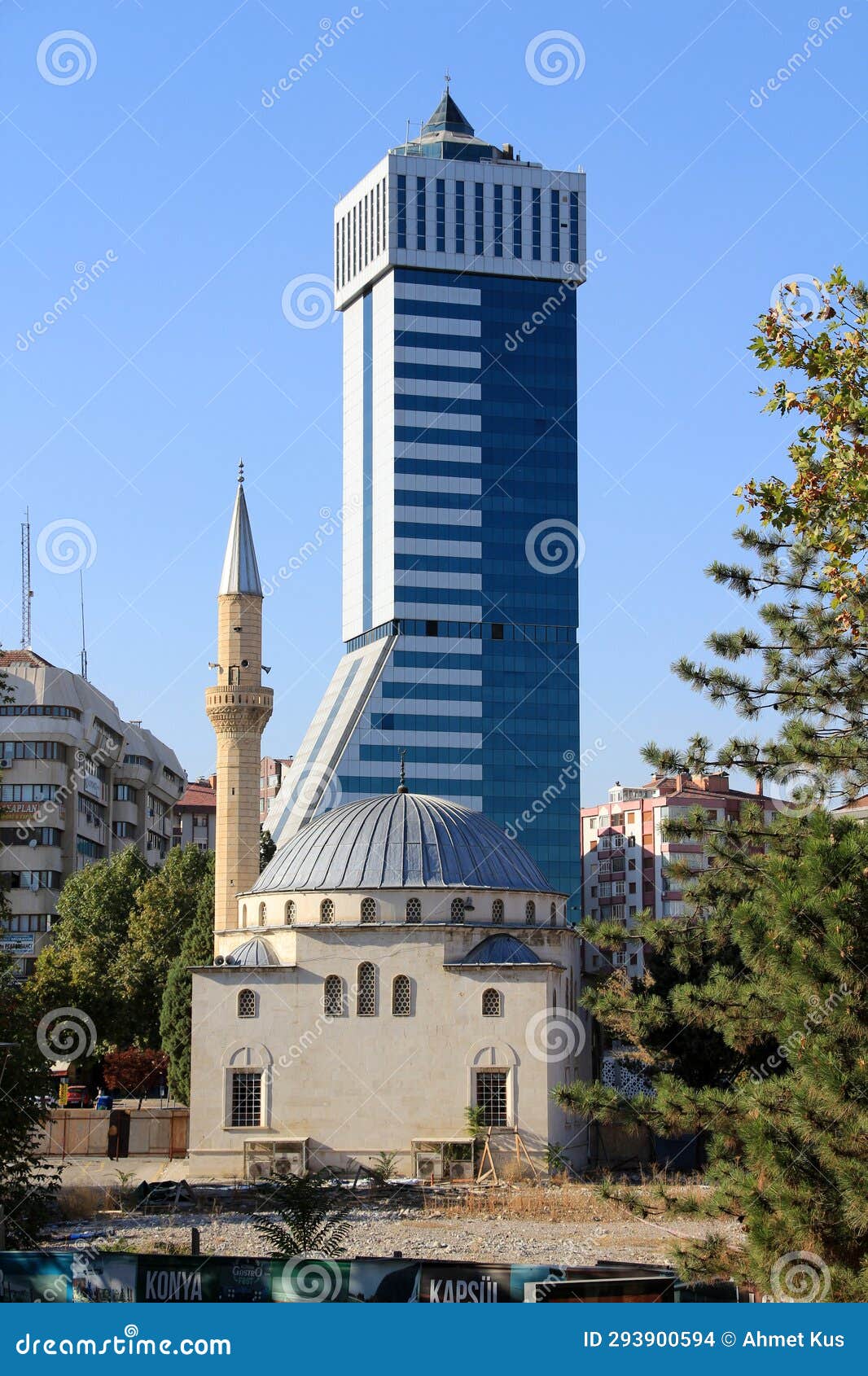A Multi-storey Skyscraper And A Small Mosque In Konya. Editorial Image ...