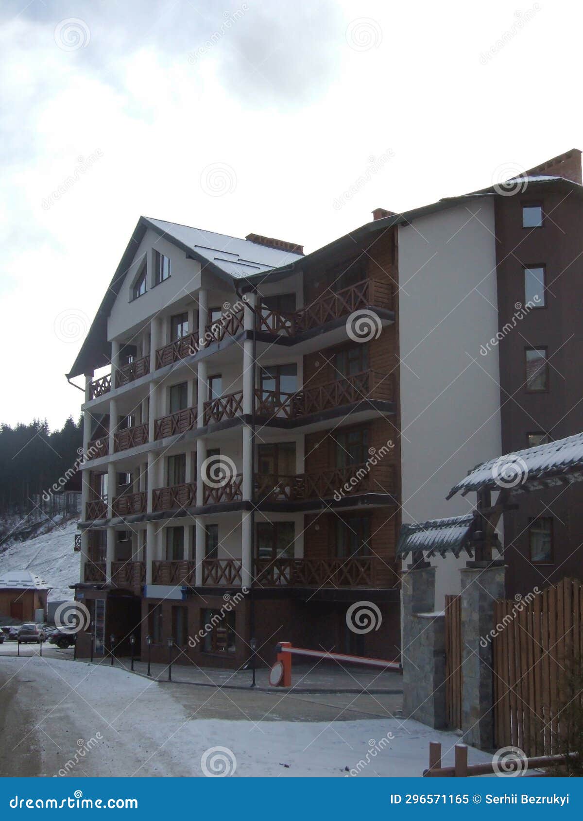 A Multi-story Hotel with Balconies in a Ski Resort Stock Image - Image ...