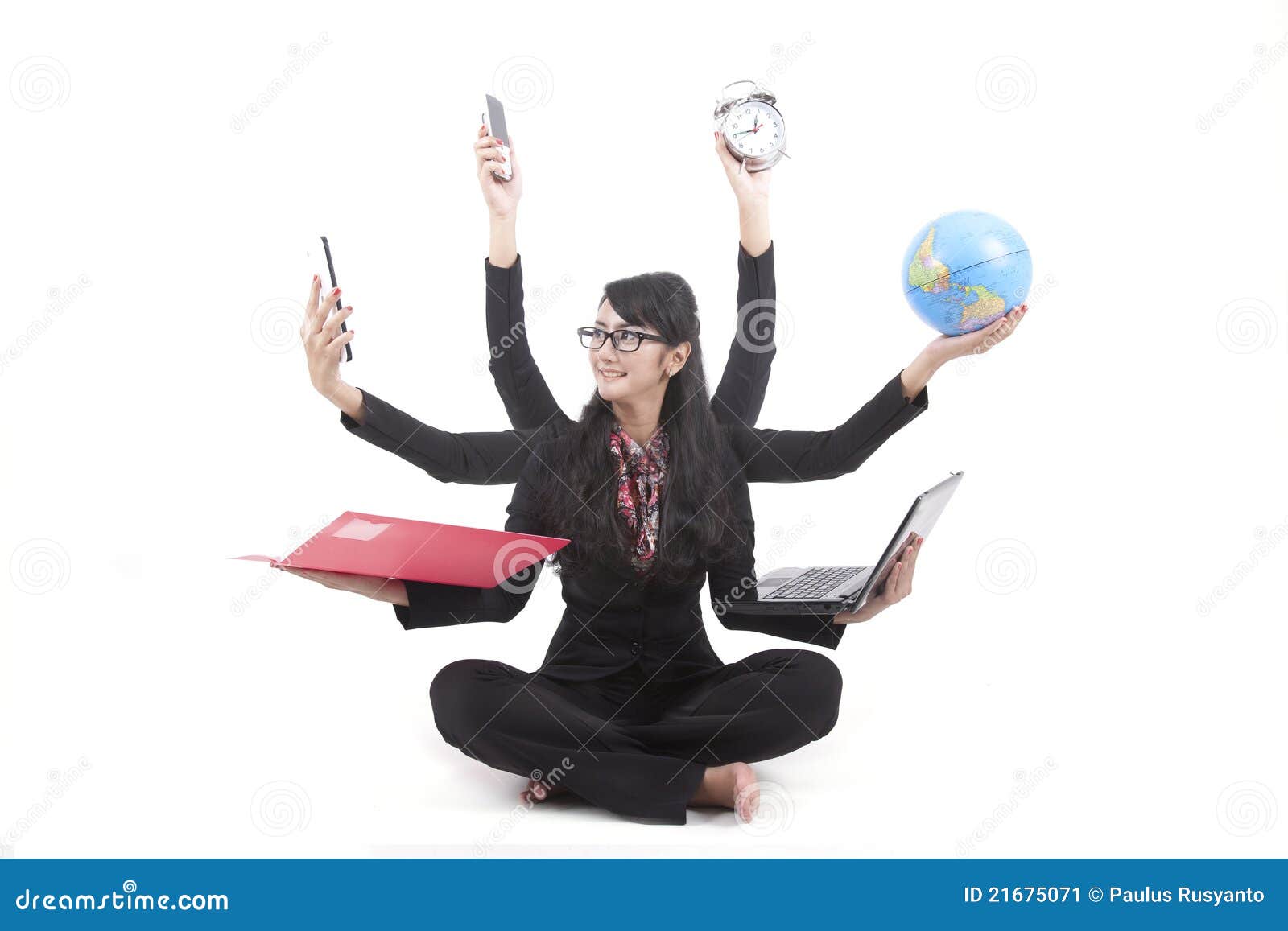 Multi-tasking Business Woman Isolated on White Stock Image - Image of ...