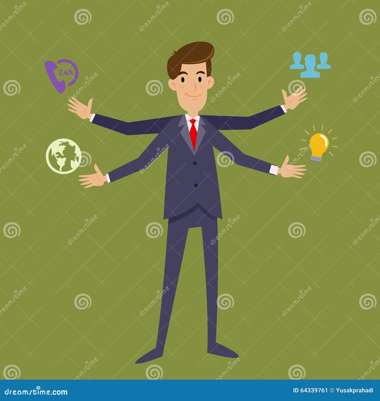 Multi Tasking Businessman with Four Arms Stock Vector - Illustration of ... Multi Tasking Businessman with Four Arms Stock Vector - Illustration of ...