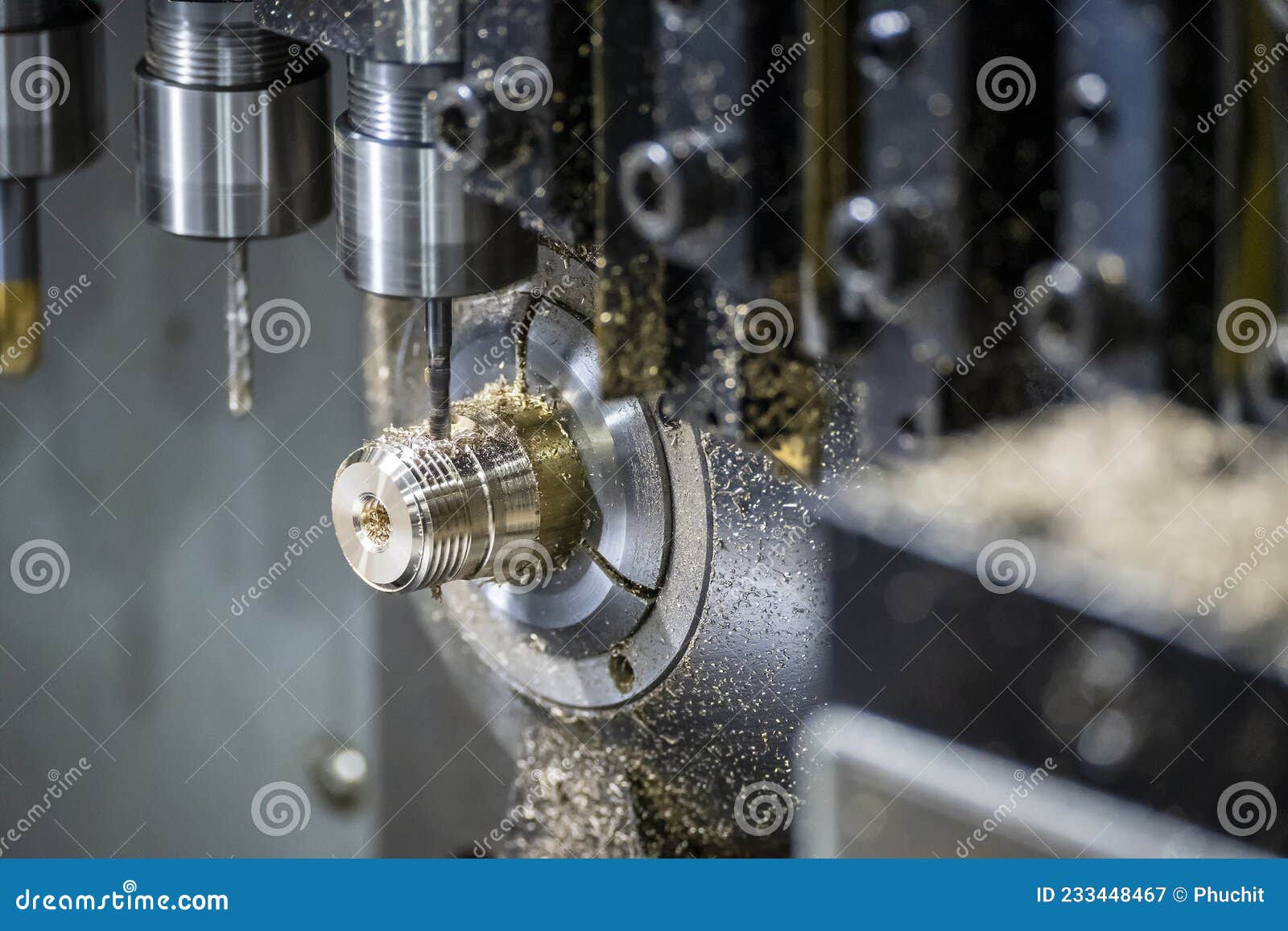 The Multi-tasking CNC Lathe Machine Tapping the Brass Fitting Parts ...