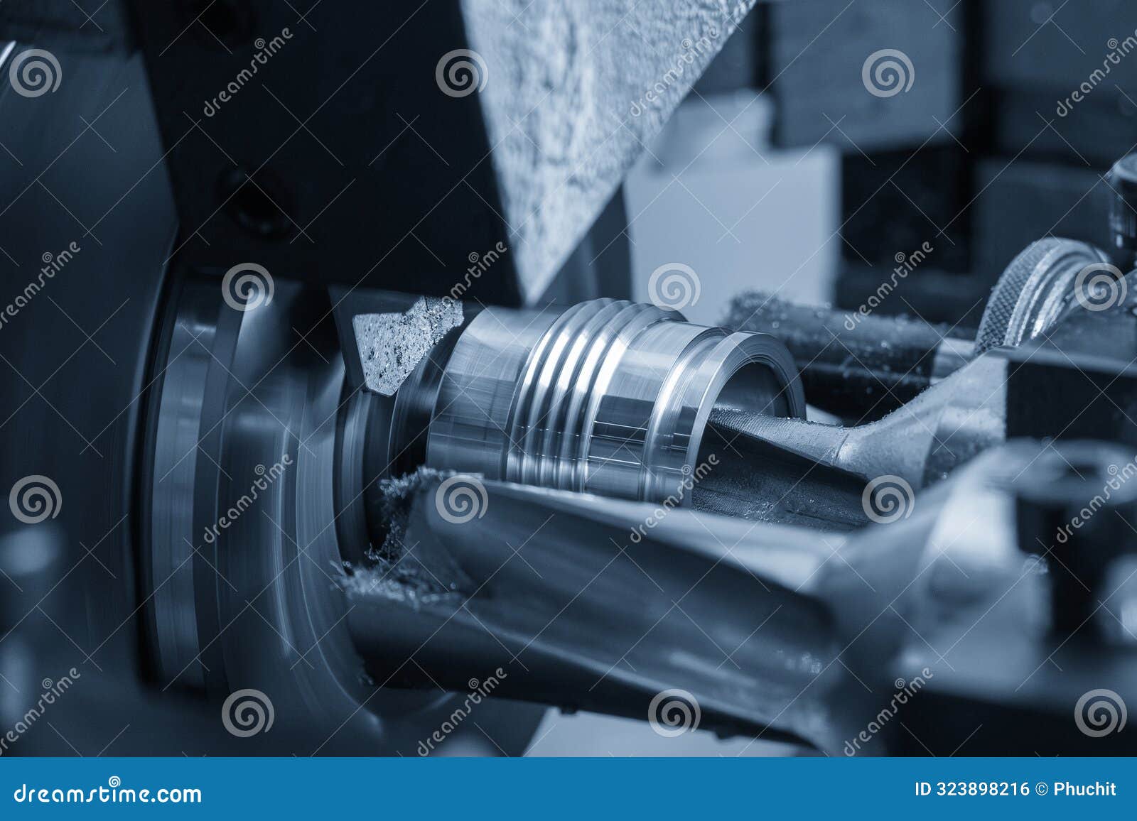 The Multi Tasking CNC Lathe Machine Thread Cutting the Metal Shaft ...