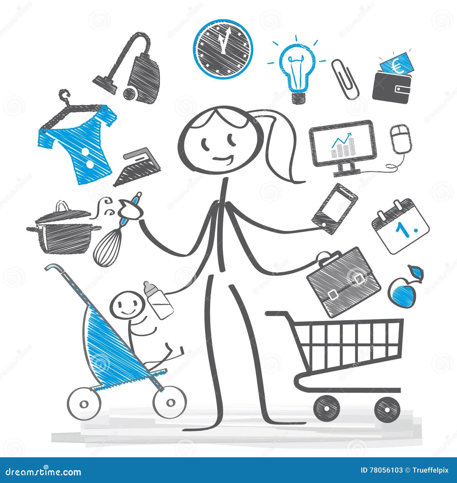 Multi tasking woman stock illustration. Illustration of computer - 78056103