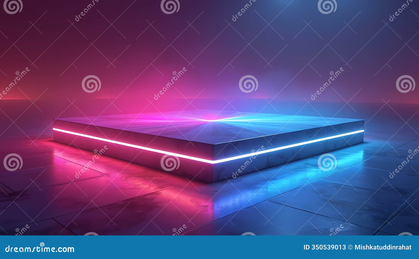 Multi-Tier Platform with Neon Outlines in Dim Space Stock Illustration ...
