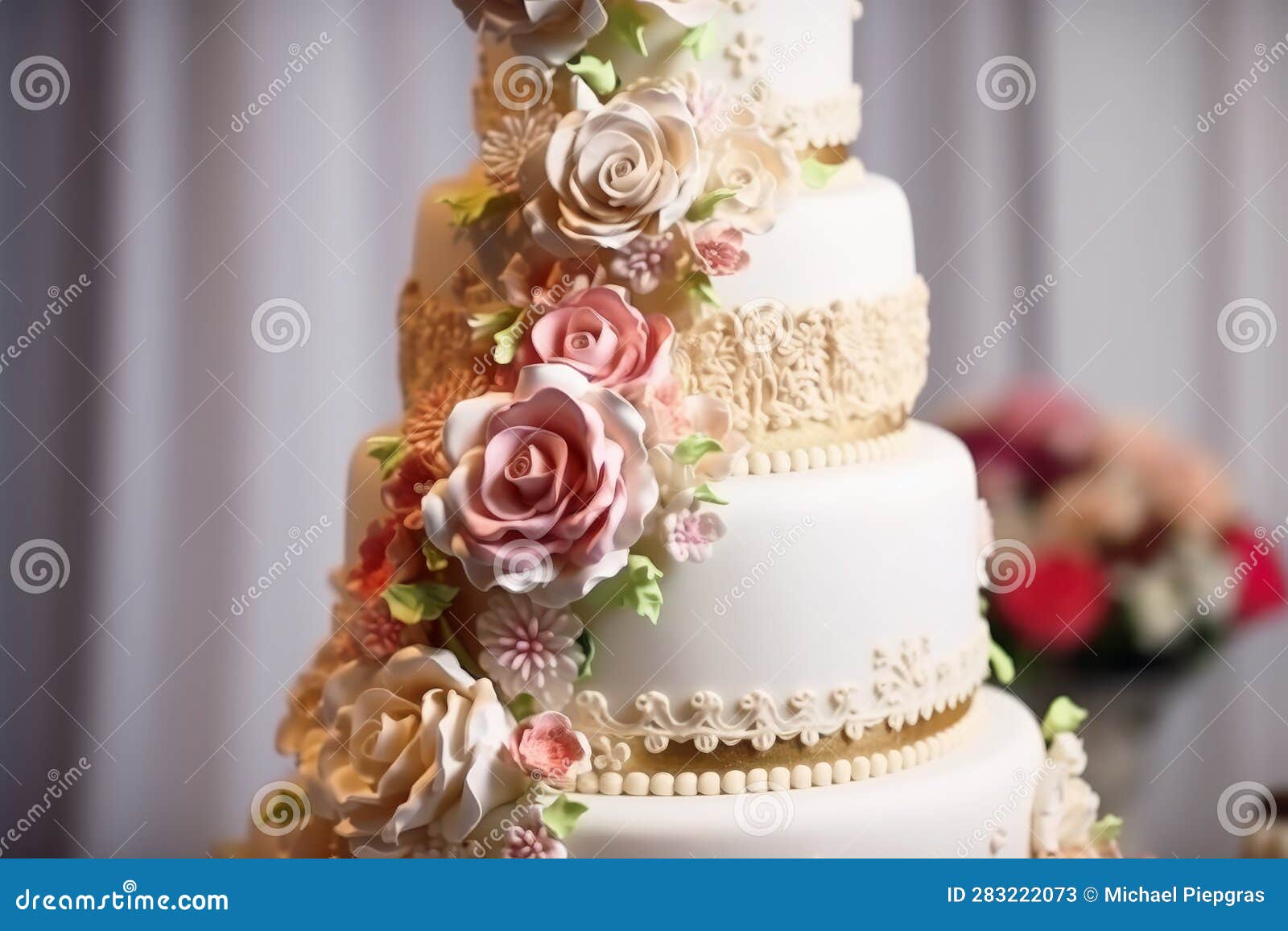 A Multi-tiered Wedding Cake with Lots of Decoration Created with ...